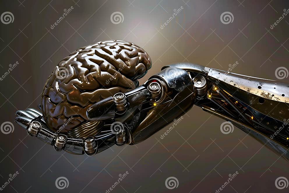 Human Brain in the Hand of a Robot. Concept of Artificial Intelligence ...