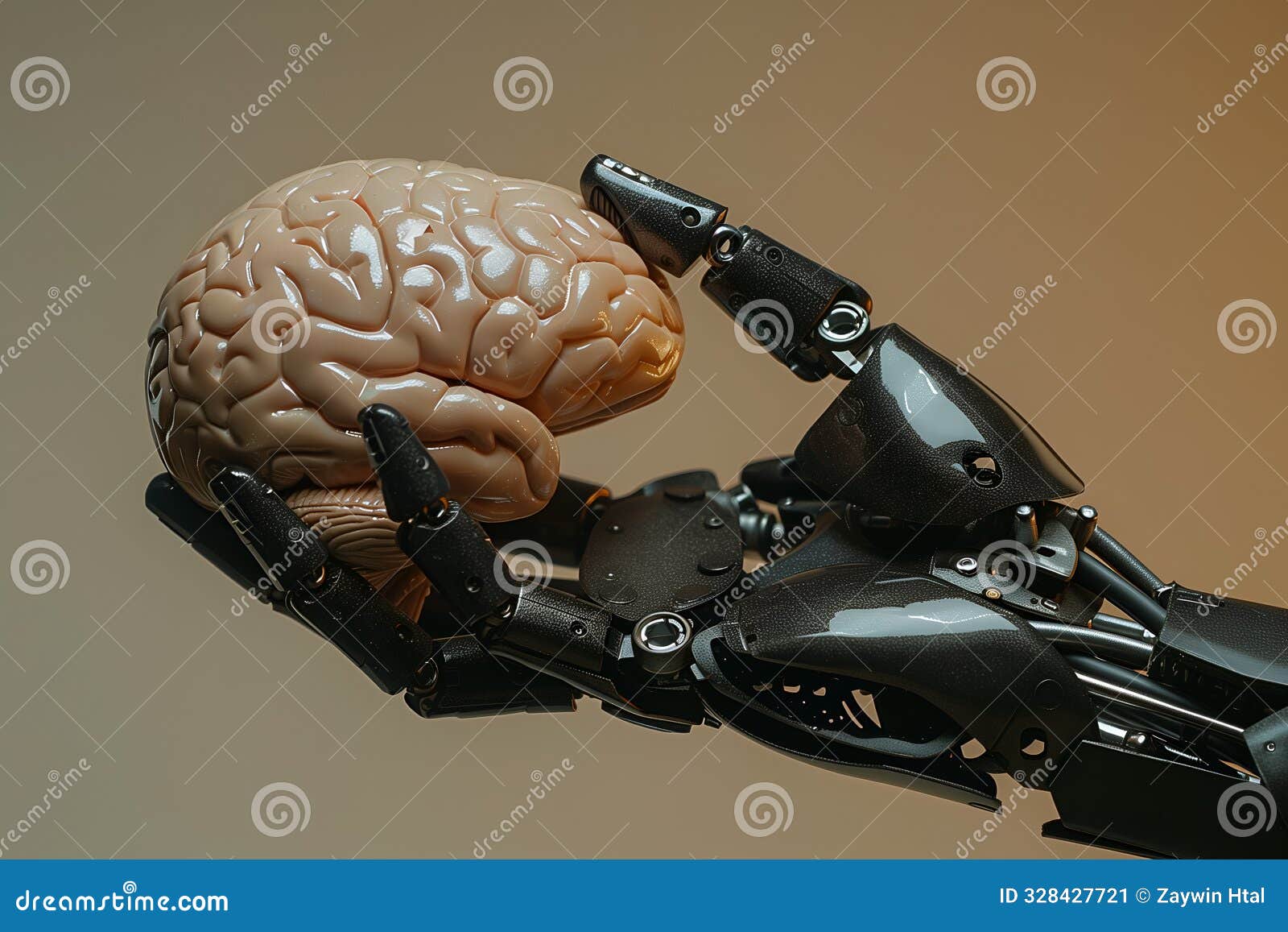 Human Brain in the Hand of a Robot. Concept of Artificial Intelligence ...