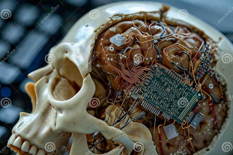 The Human Brain Has a Computer Chip Inside the Human Skull. Stock ...