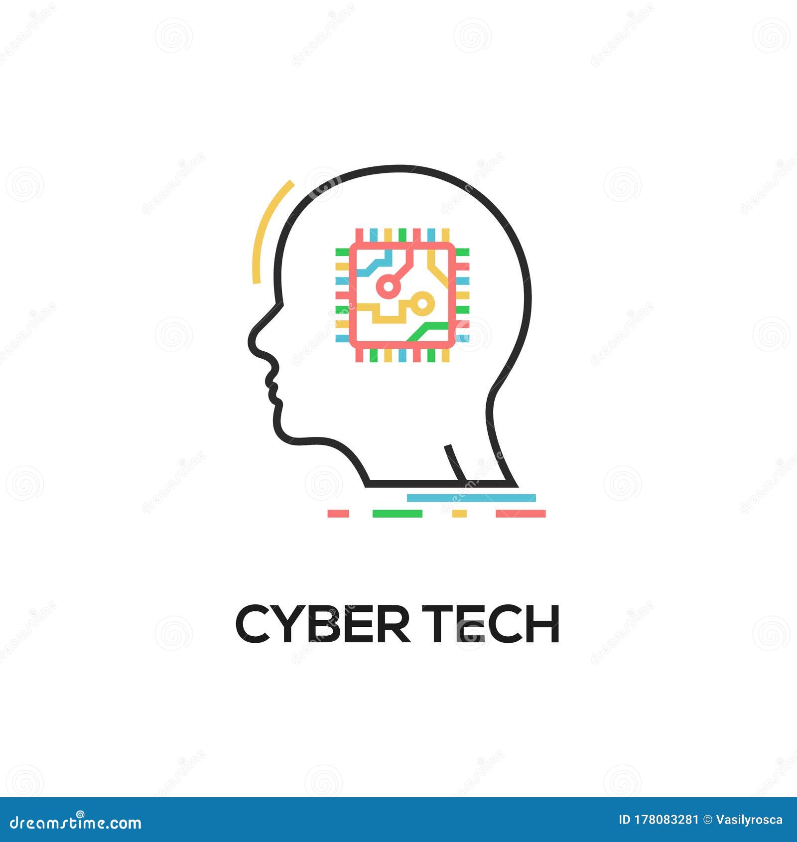 Human Brain Head Digital Logo Technology. People Think Tech Cyber Mind ...