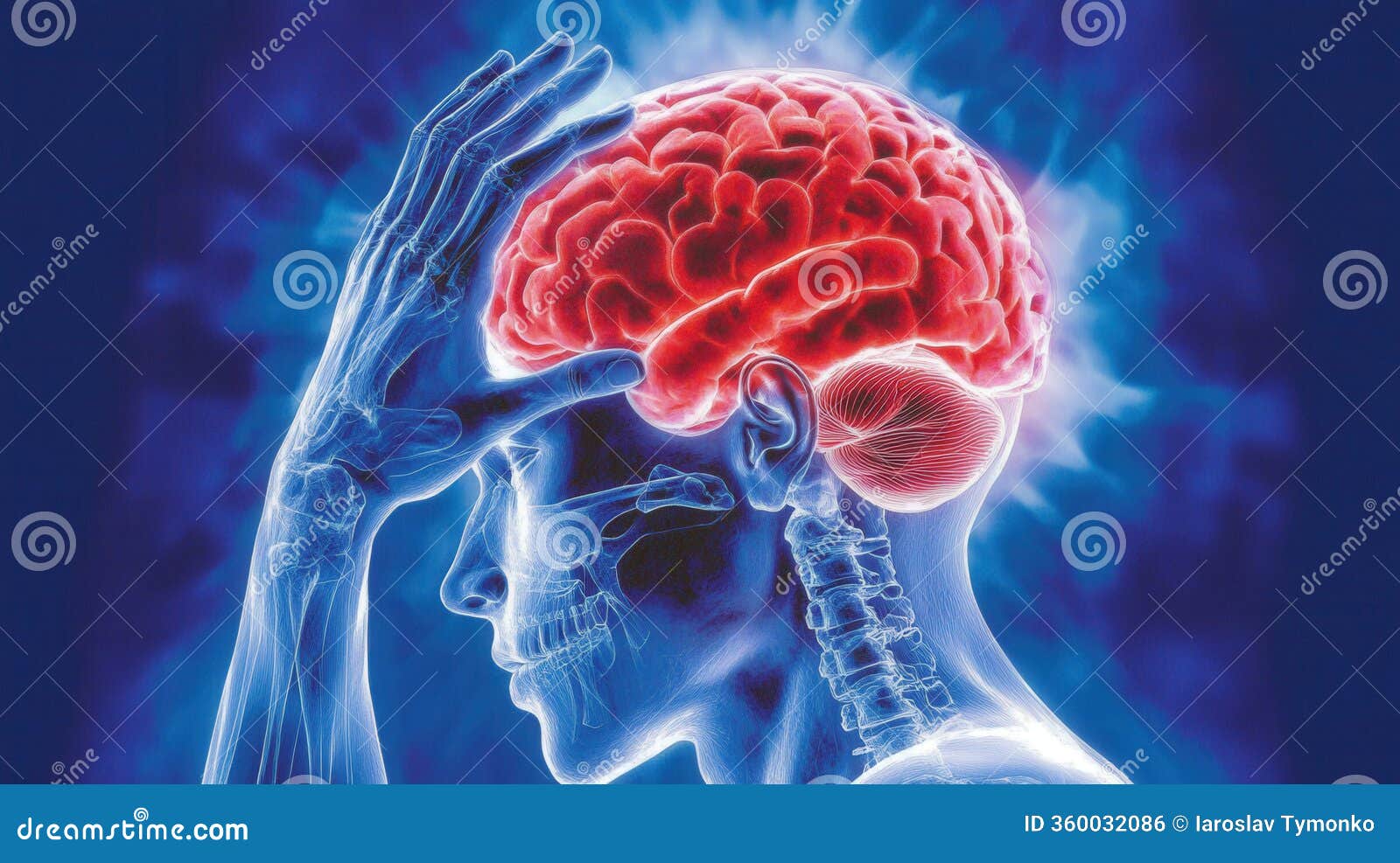 Human Brain Highlighted in Red Showing Migraine or Headache with X Ray ...