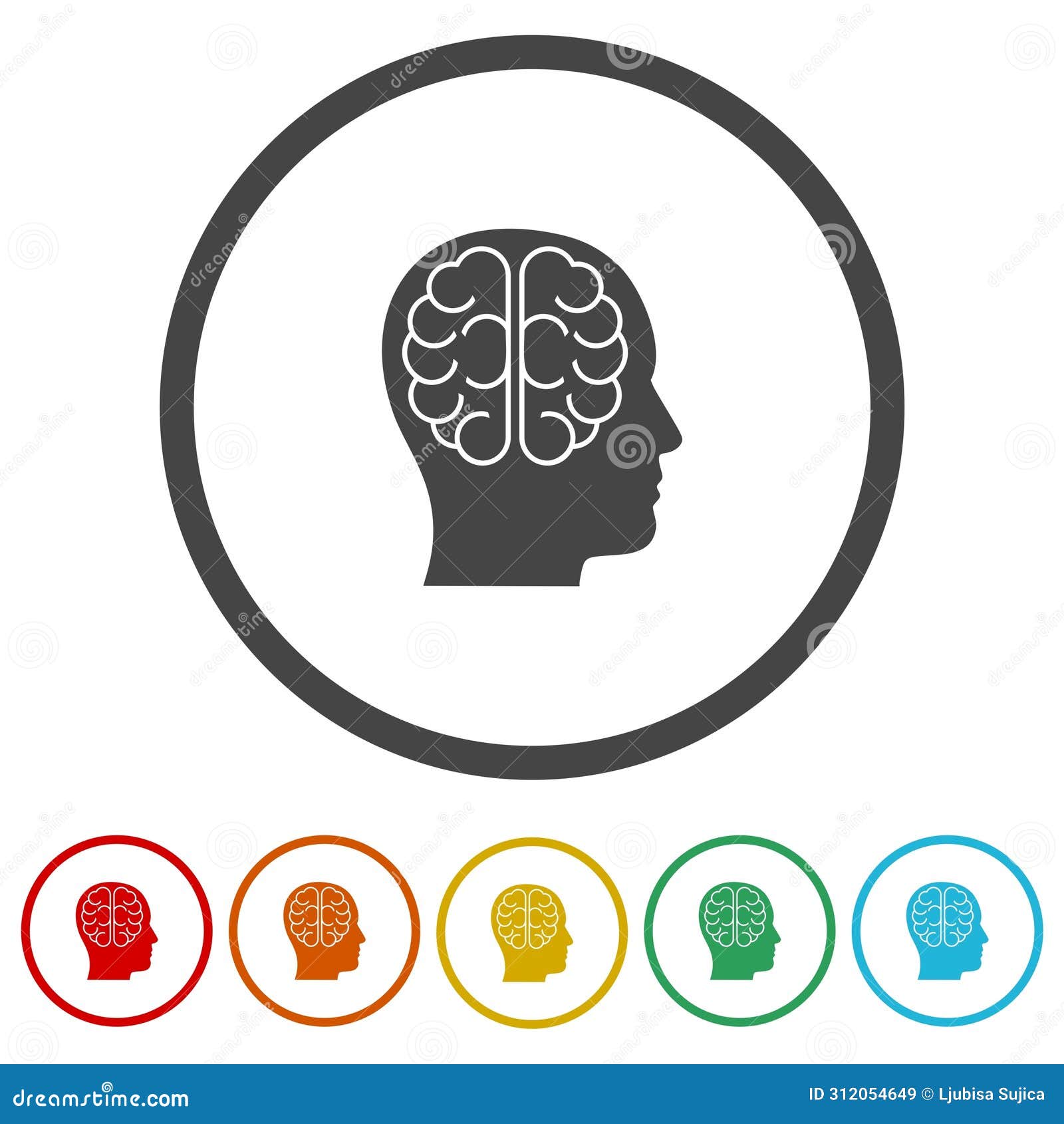 Human Brain Icon. Set Icons in Color Circle Buttons Stock Vector ...