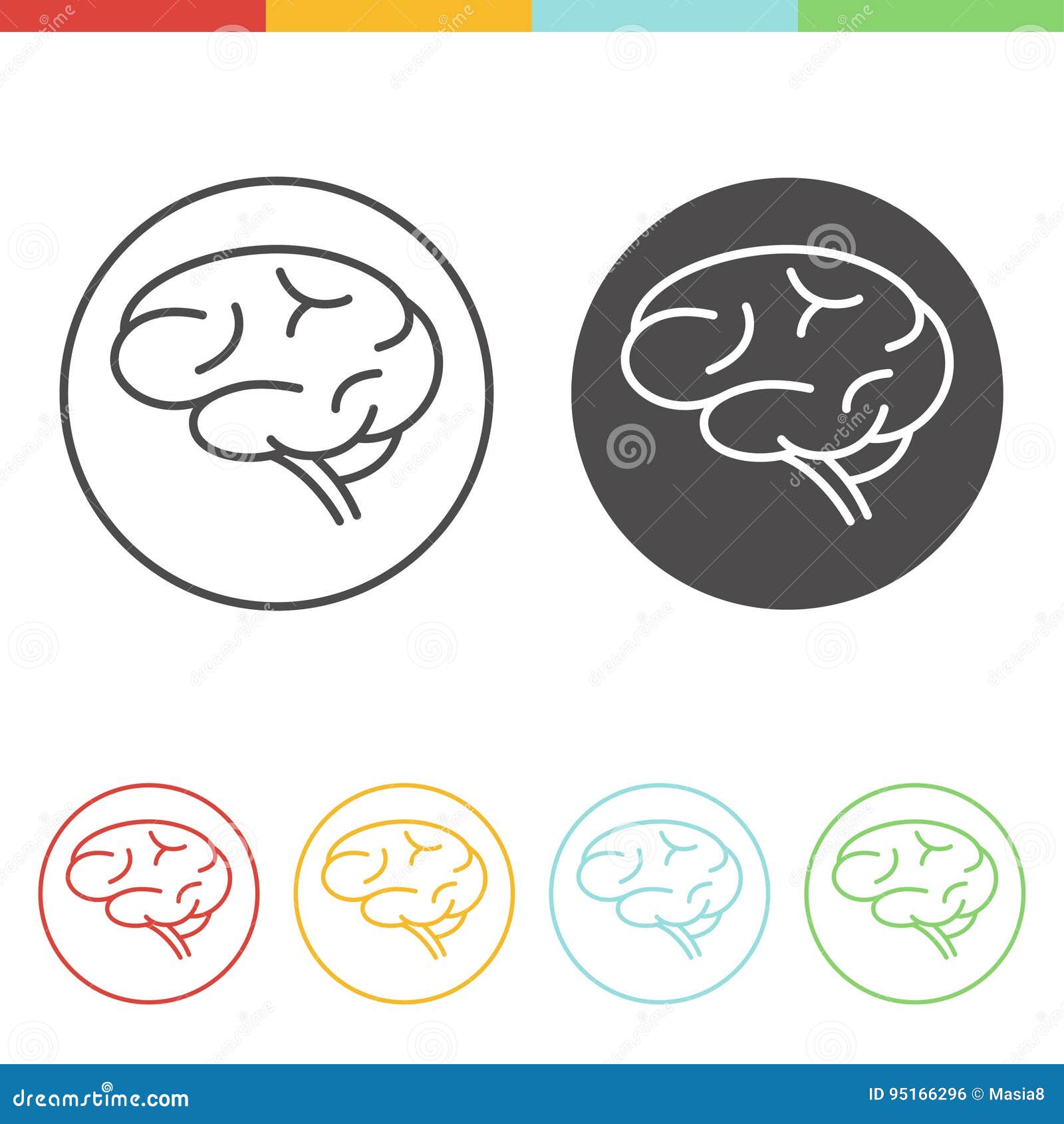 Human Brain Icons in Linear Style Stock Illustration - Illustration of ...