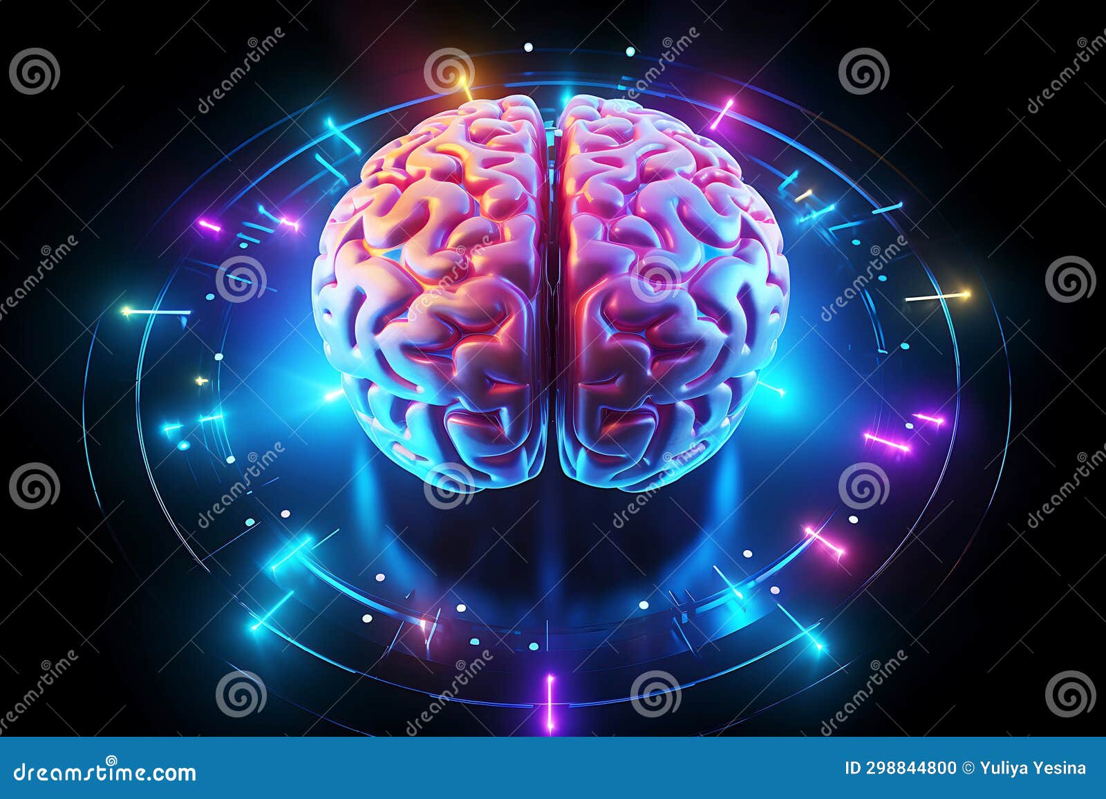 Human Brain Illuminating with Blue and Pink Neon Light Stock Photo ...