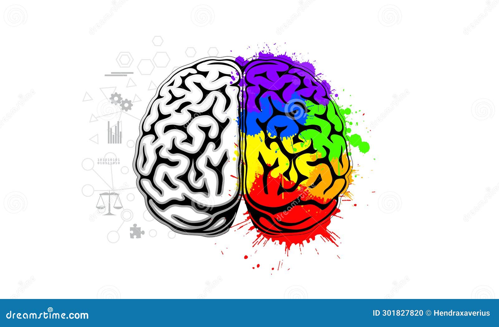 Human Brain Illustration for Depicting Creativity and Logic Concept ...