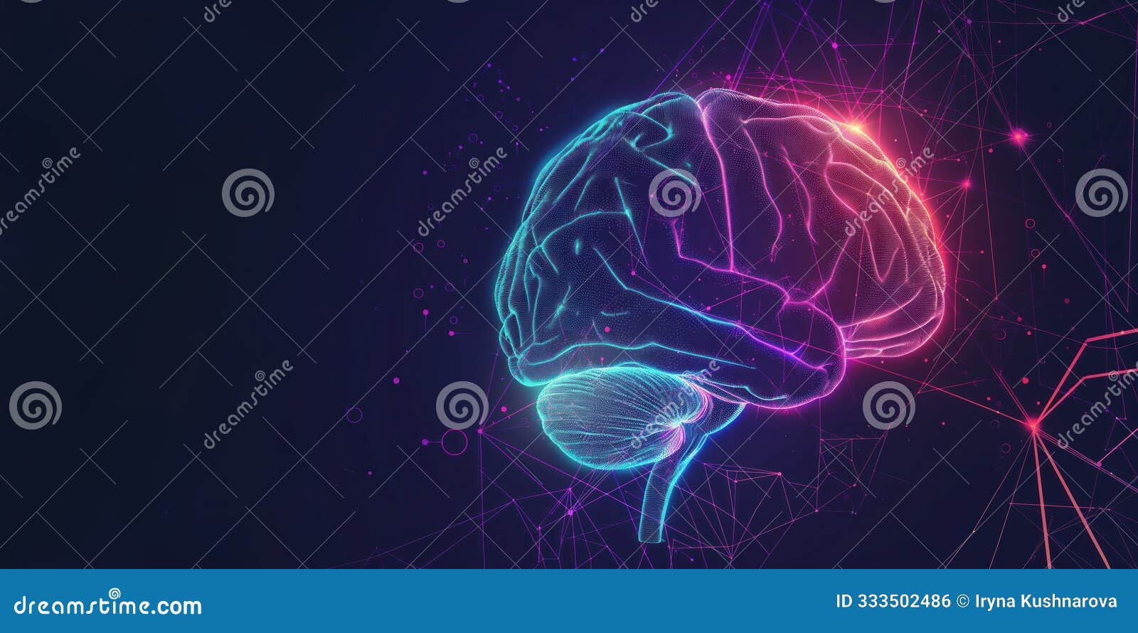 Human Brain Illustration with Neon Lines, Dots, Neural Networks ...