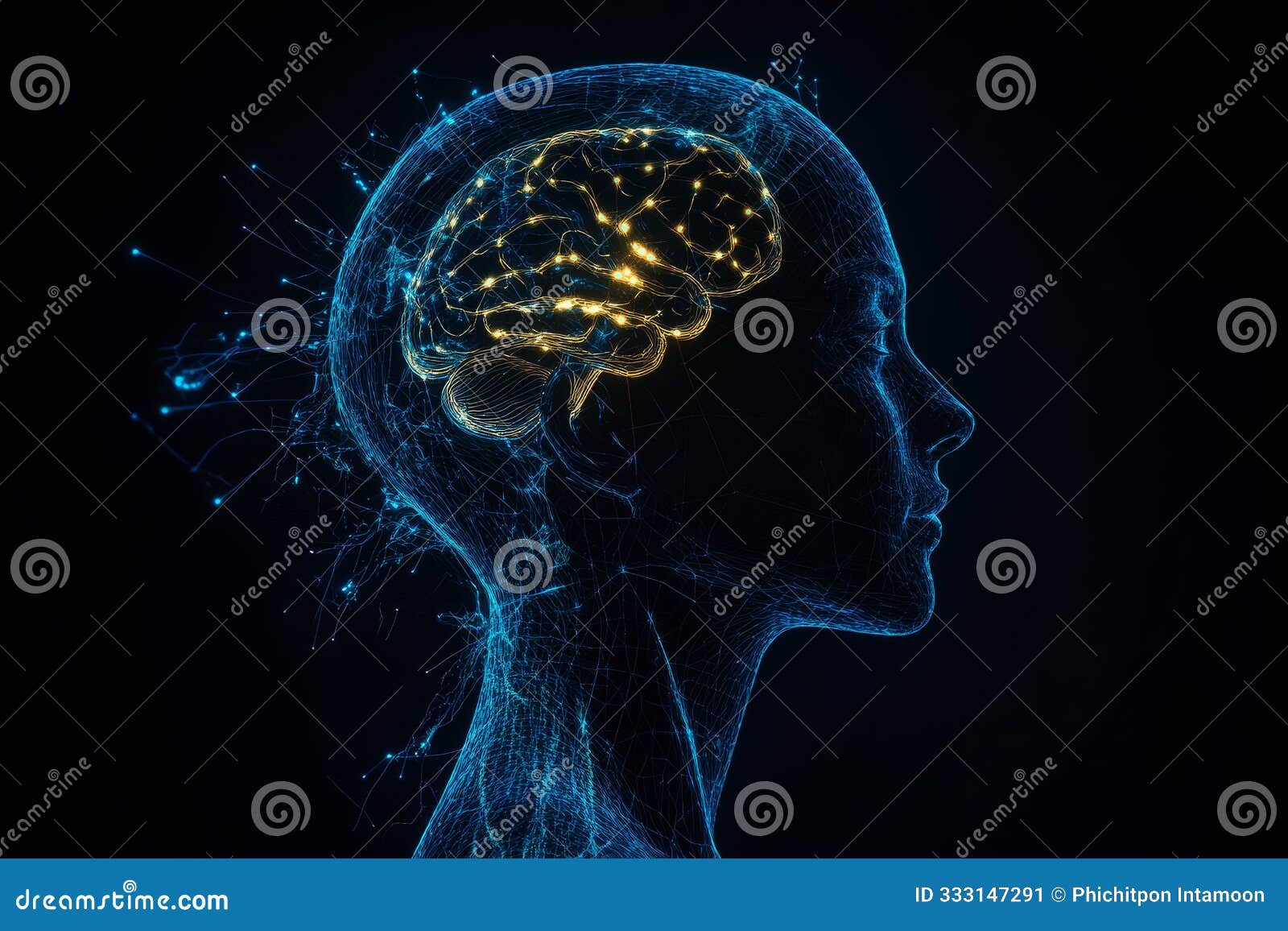 Human Brain with Implanted Neural Ink Chip Implanted, Neural Connection ...