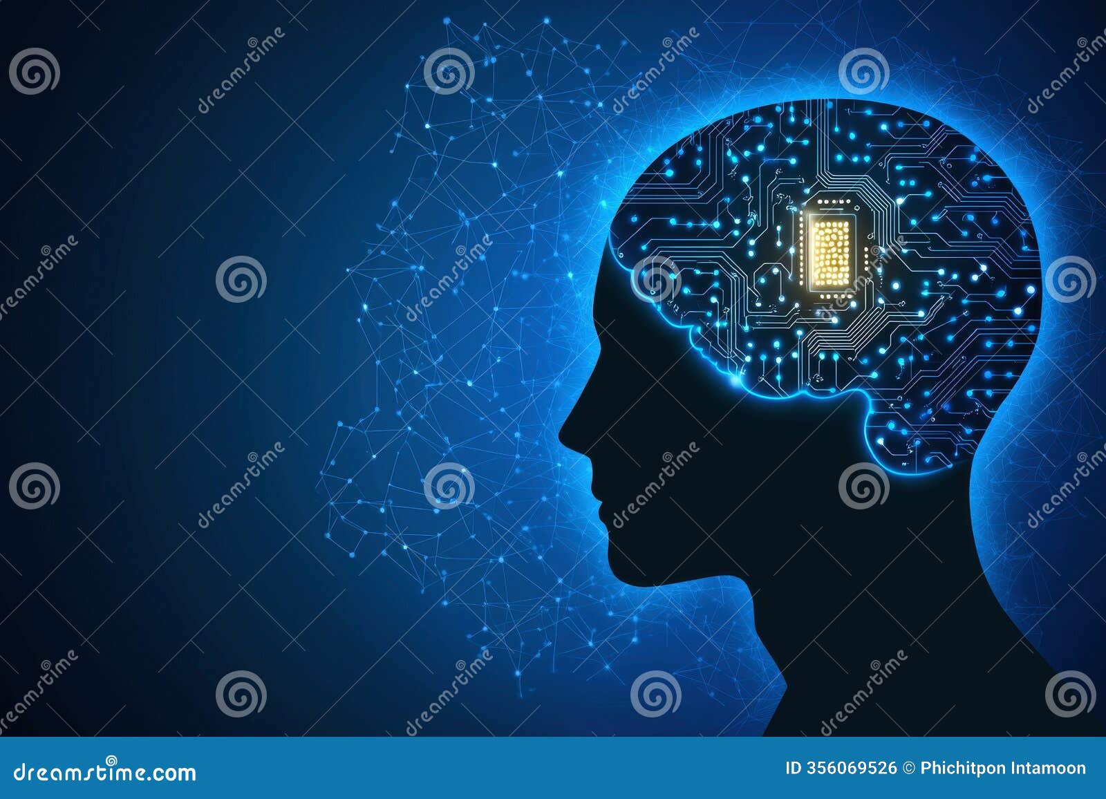 Human Brain with Implanted Neural Ink Chip Implanted, Neural Connection ...