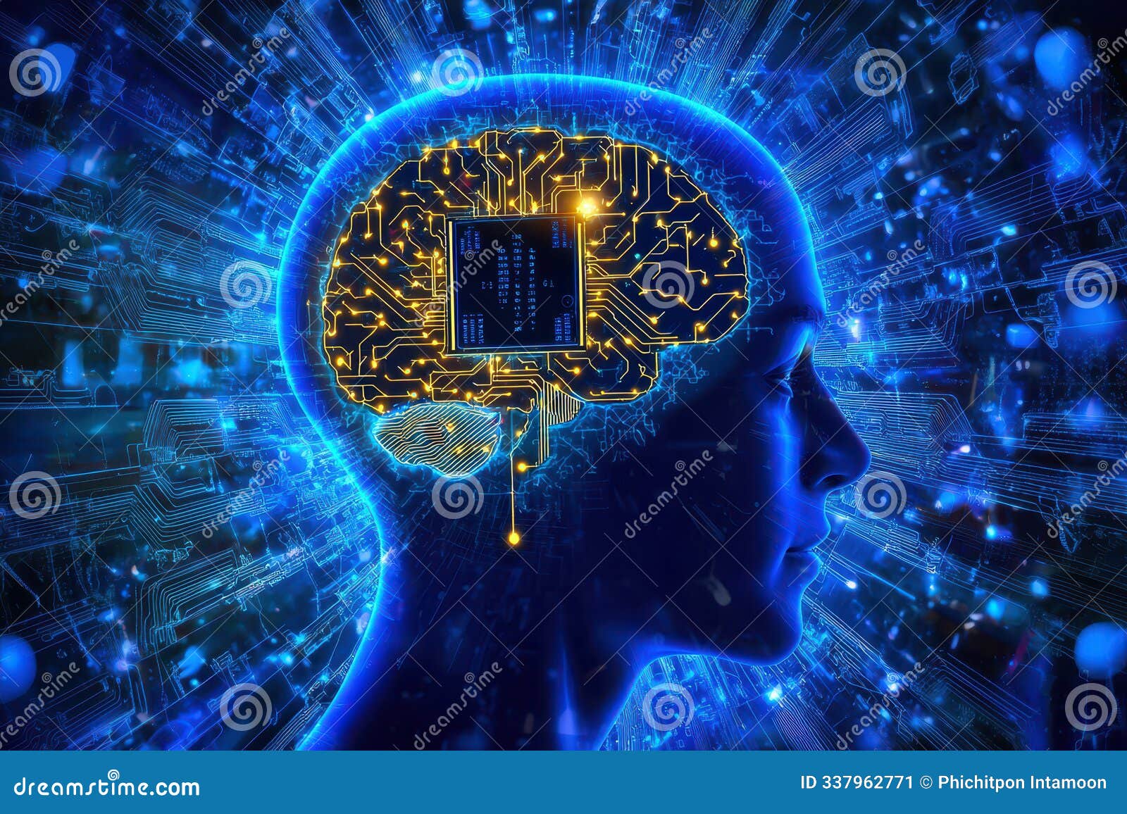 Brain With Neuralink Chip In A Dynamic Digital Environment, AI And ...