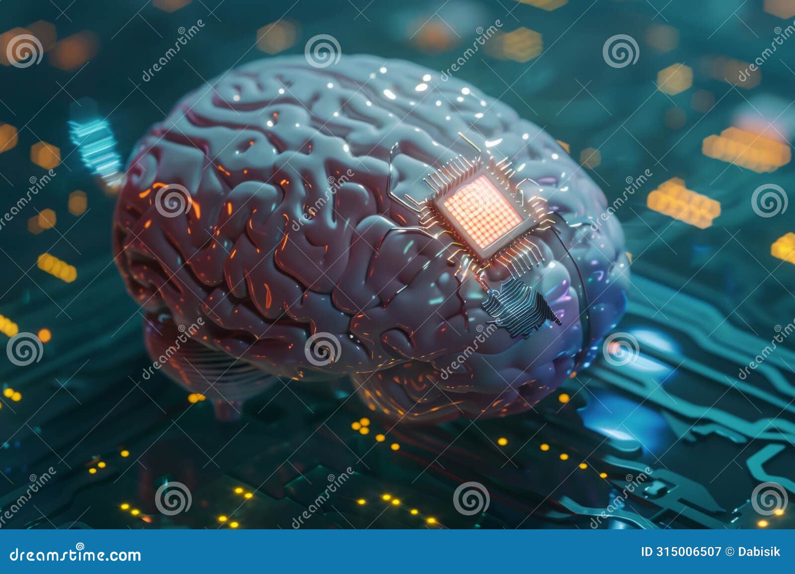 Brain with Installed Neurolink Chip on Circuit Board Stock Image ...