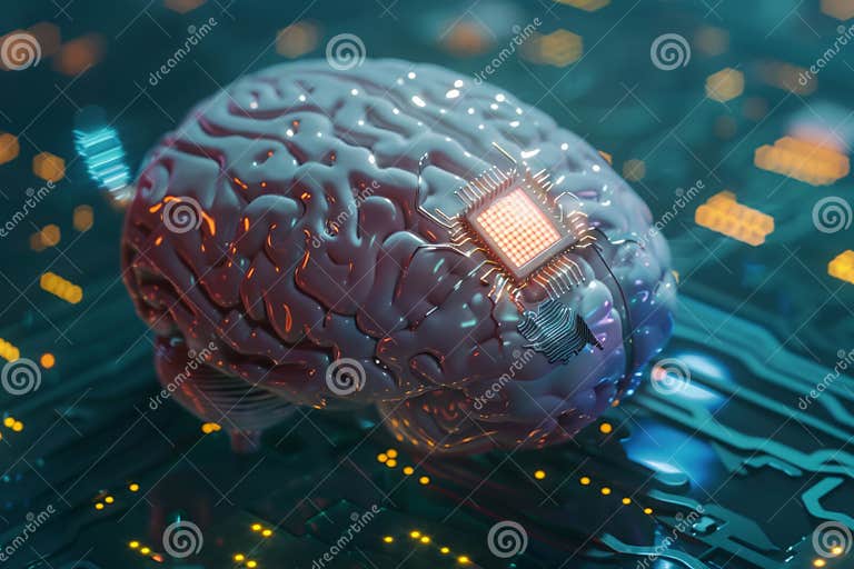 Brain with Installed Neurolink Chip on Circuit Board Stock Image ...