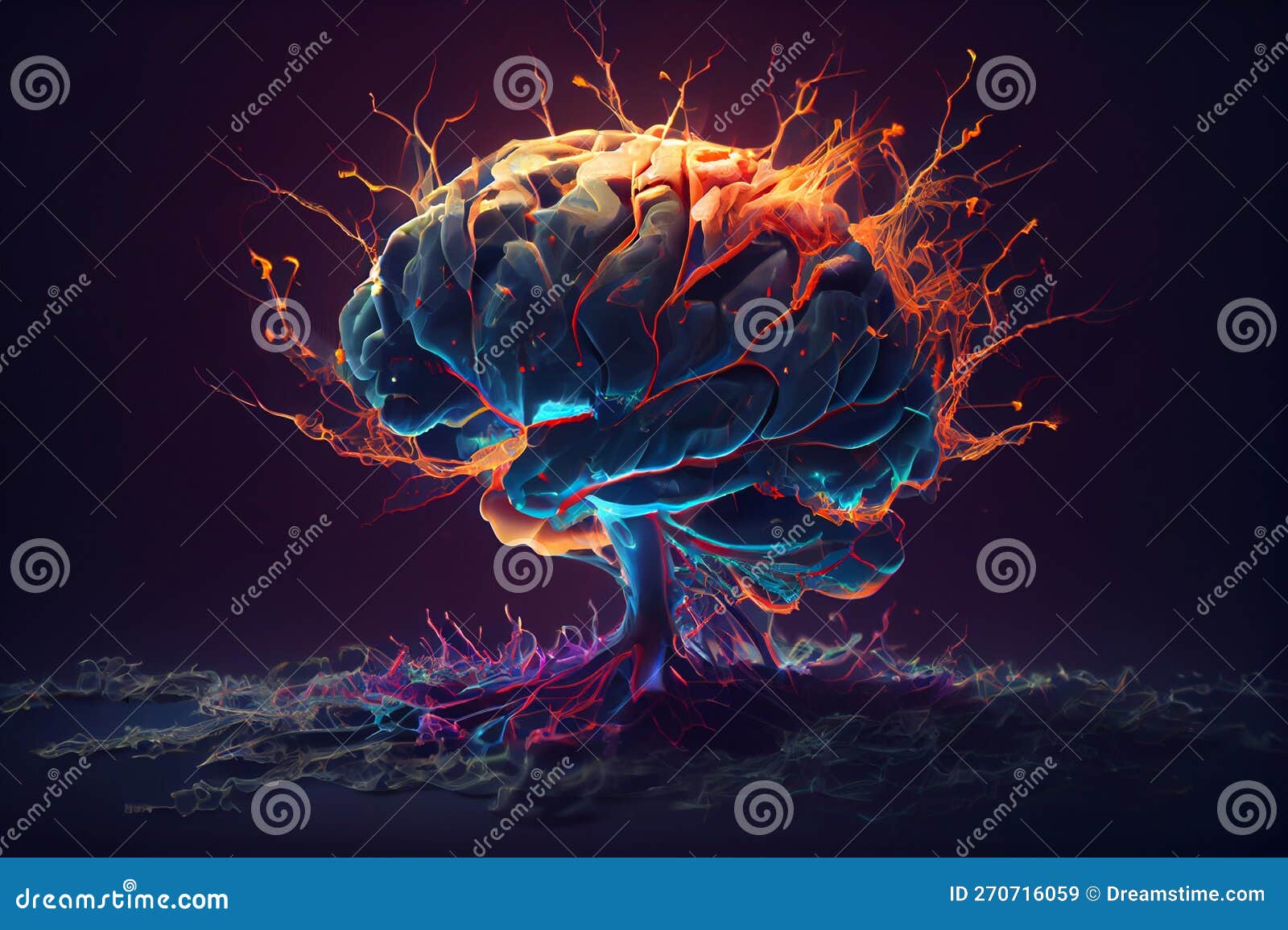 Human Brain with Impulses of Neuron.generative Ai Stock Image - Image ...