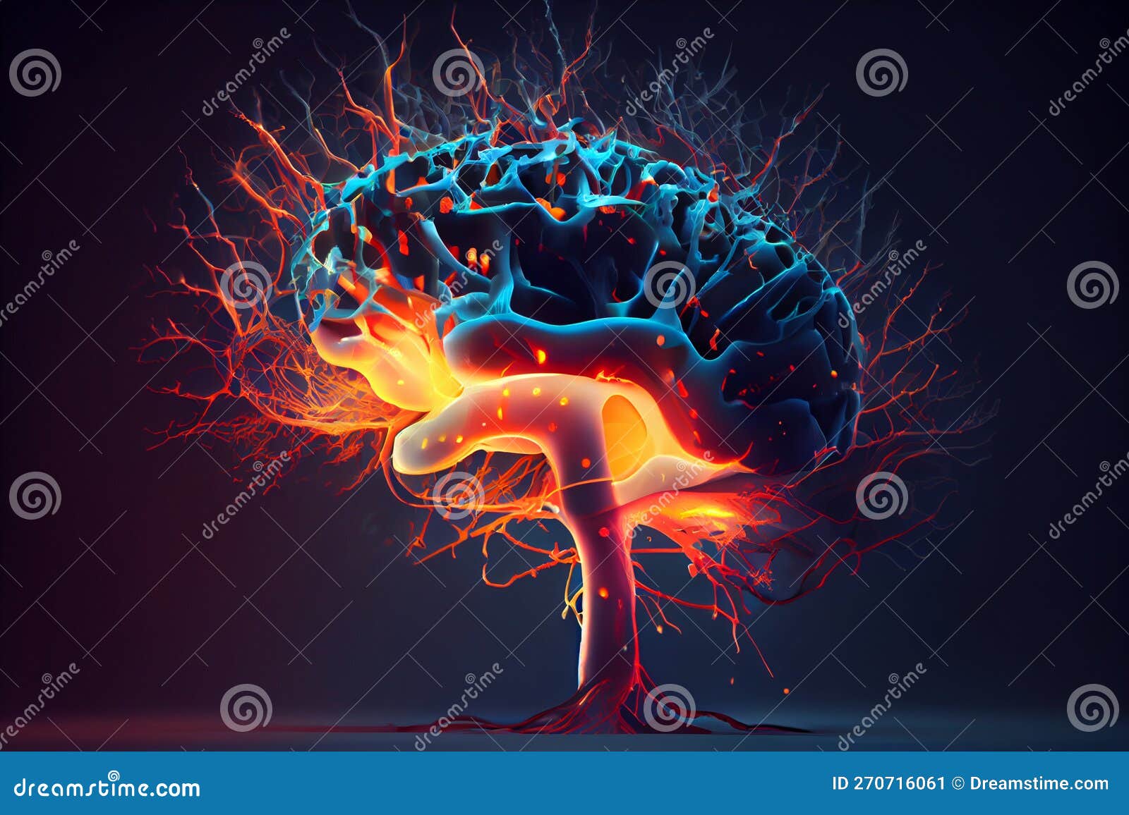 Human Brain with Impulses of Neuron.generative Ai Stock Illustration ...