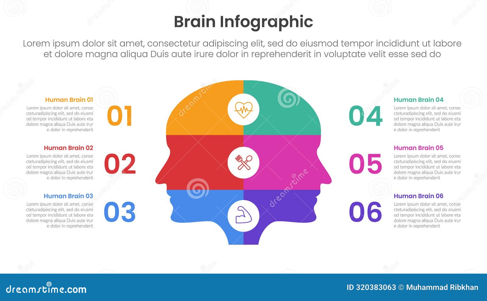Human Brain Infographic Template Banner with Human Head Opposite Side ...