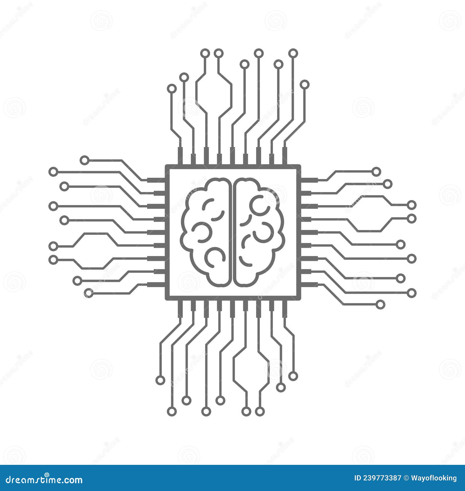 Human Brain Inside a Computer CPU Chip. Artificial Intelligence Concept ...
