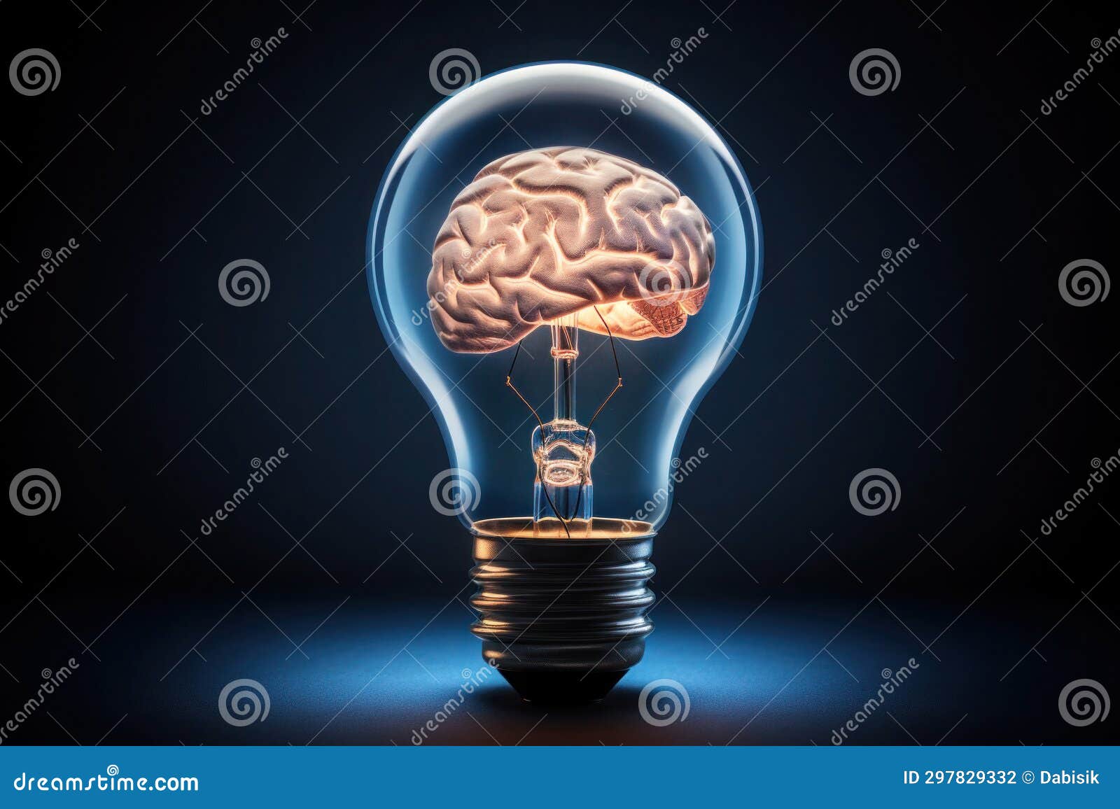 The Human Brain in Light Bulb. Generative AI Stock Illustration ...