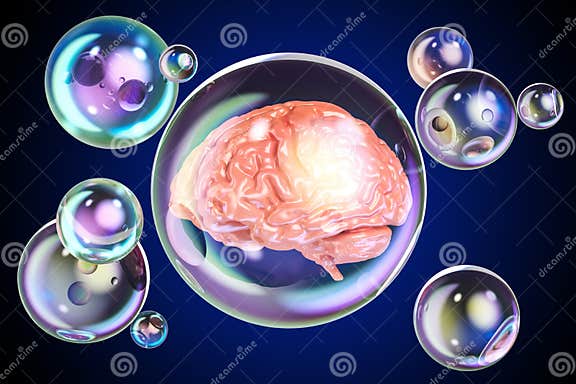 Human Brain Inside Soap Bubbles, 3D Stock Illustration - Illustration ...