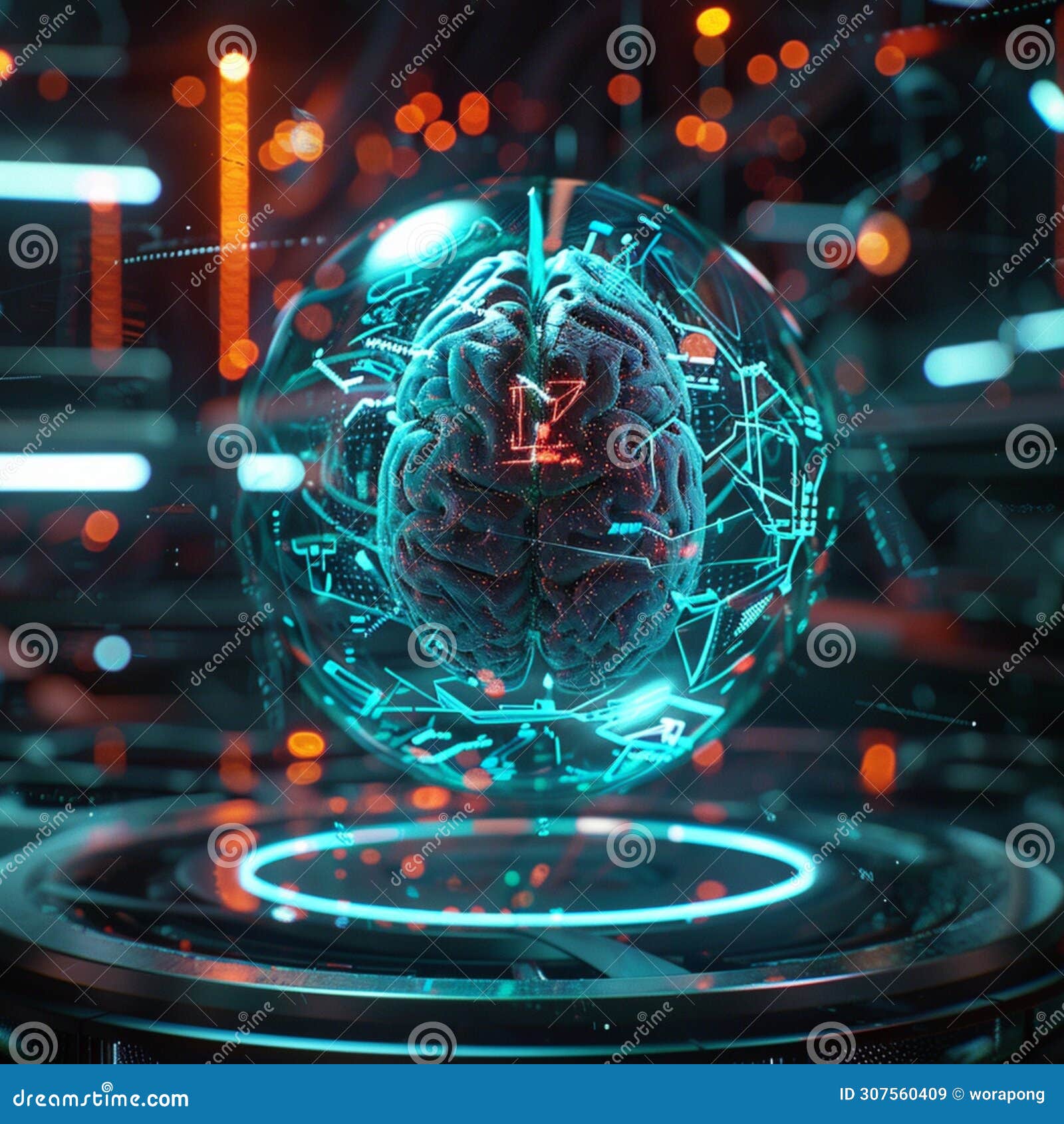 Human Brain Inside the Transparent Sphere with Futuristic Theme. Stock ...