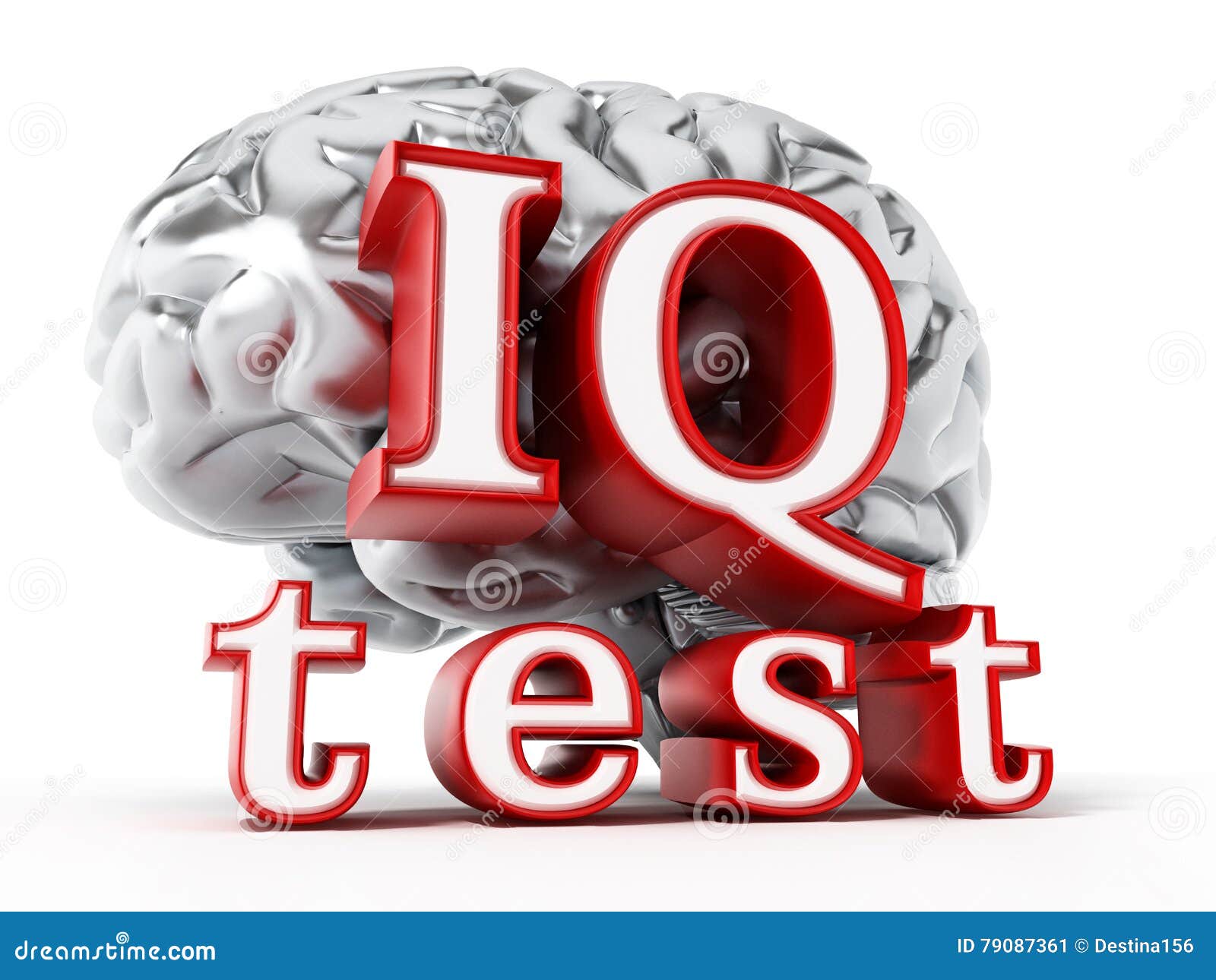 Human Brain and IQ Test Text Isolated on White Background. 3D ...