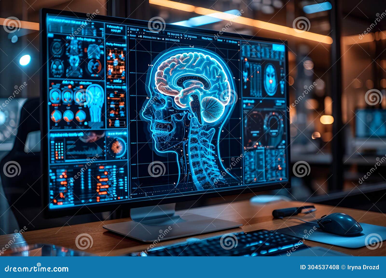 Human Brain on Laptop. Medical Analysis Concept Stock Illustration ...
