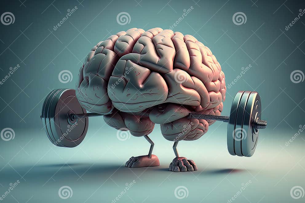 Human Brain Lifting a Heavy Dumbbell. the Concept of Mind Training ...