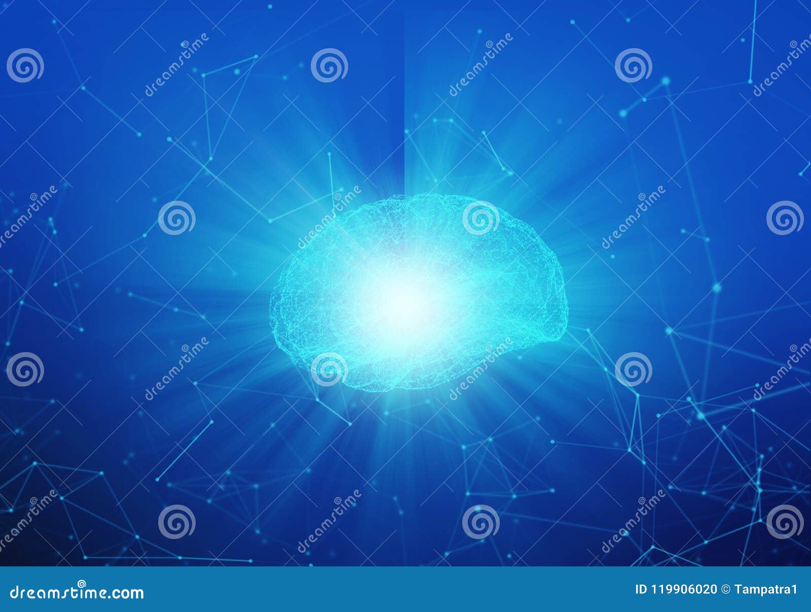 Human Brain with Light on Blue Background in the Form Stock ...