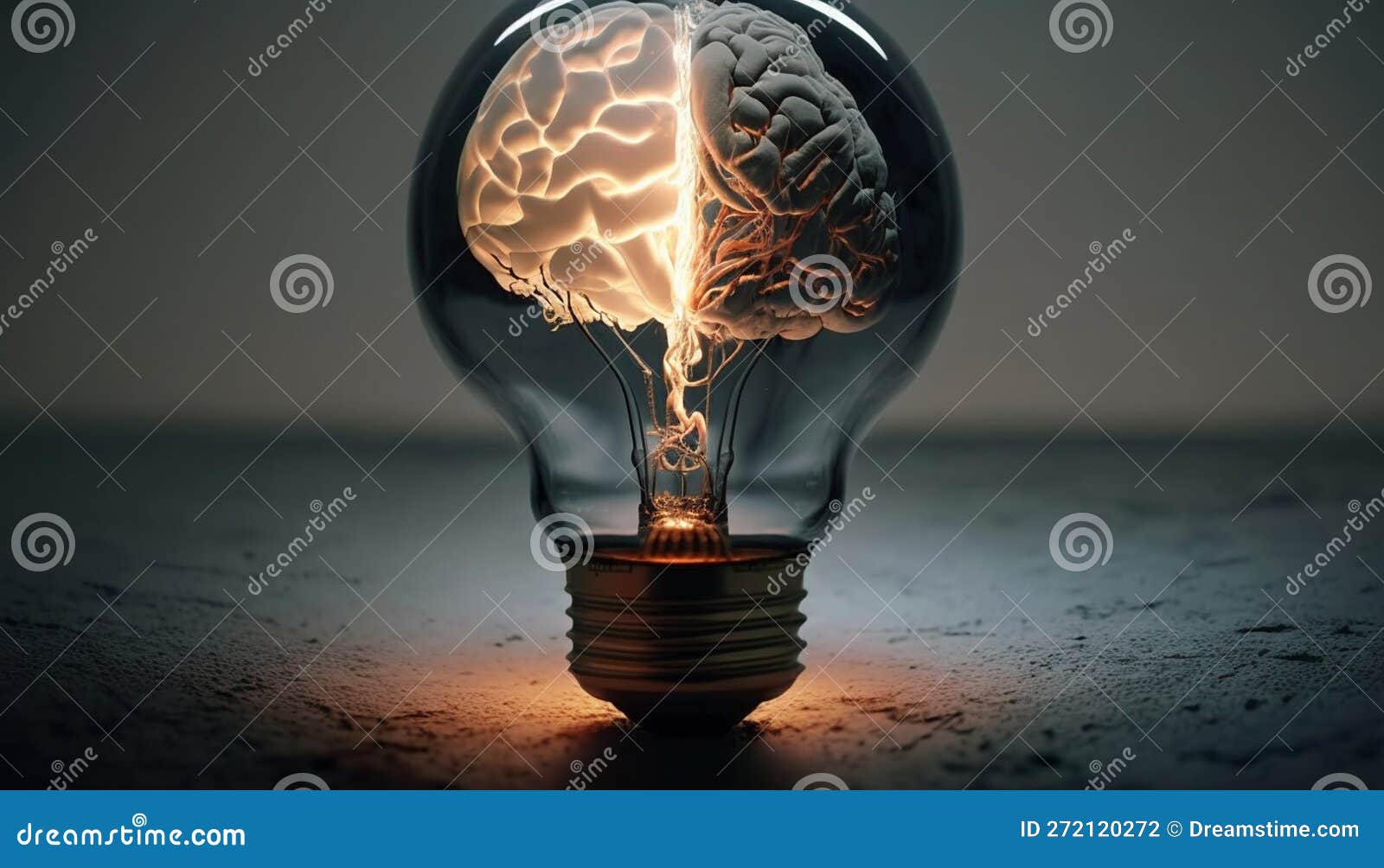 Human Brain in a Light Bulb, Generative Ai Stock Illustration ...