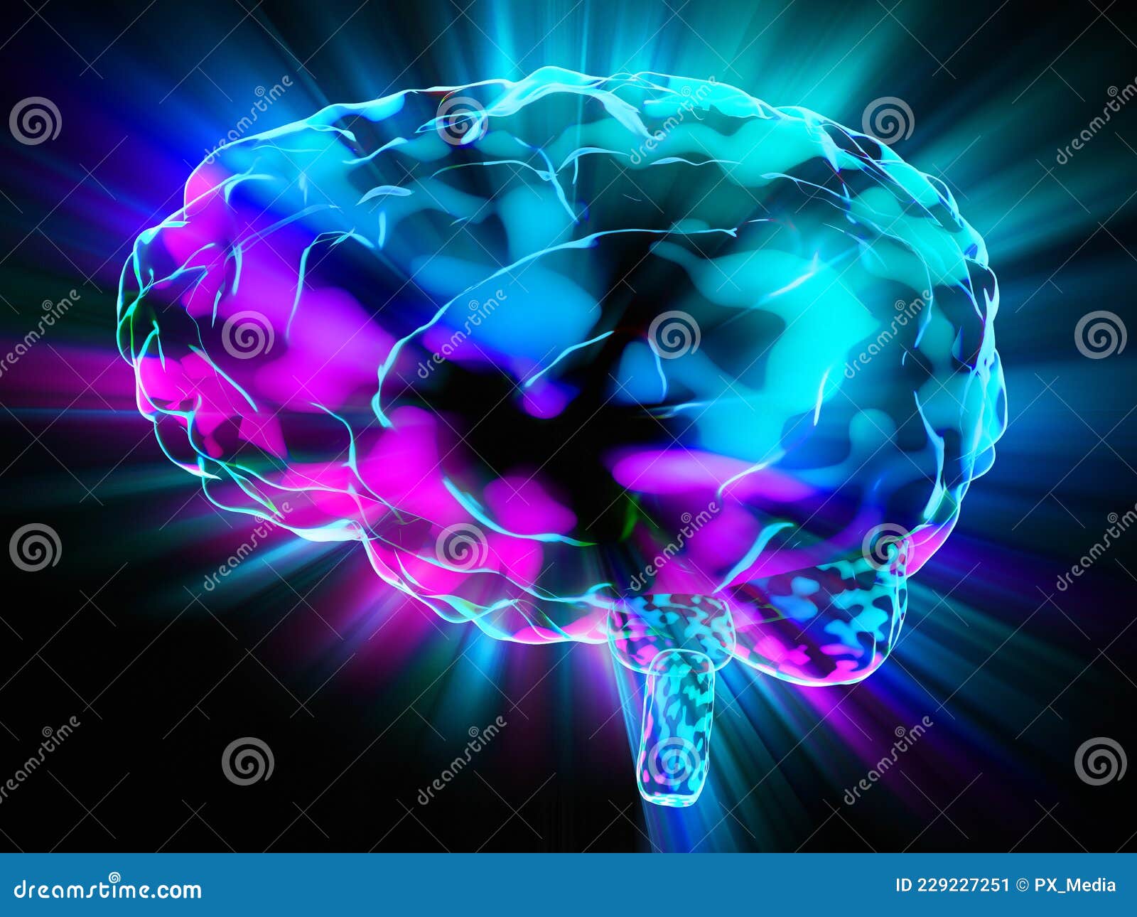 Human Brain and Light Rays - 3D Illustration Stock Illustration ...