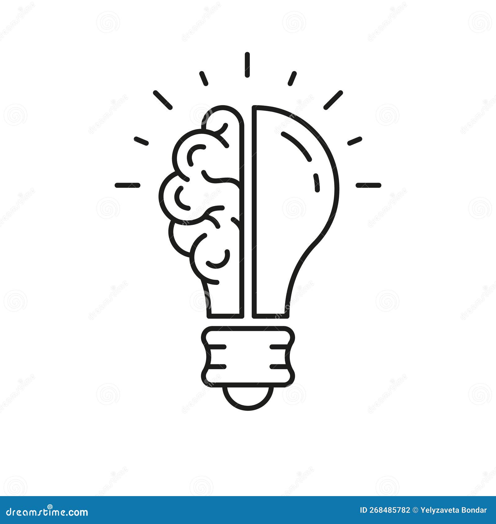 Human Brain and Lightbulb Creative Idea Concept Line Icon. Light Bulb ...