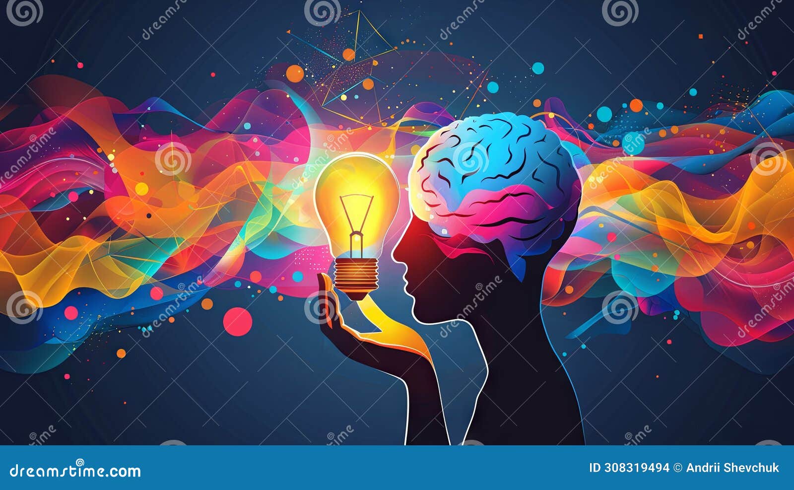Human Brain and Lightbulb. Idea Concept Stock Illustration ...