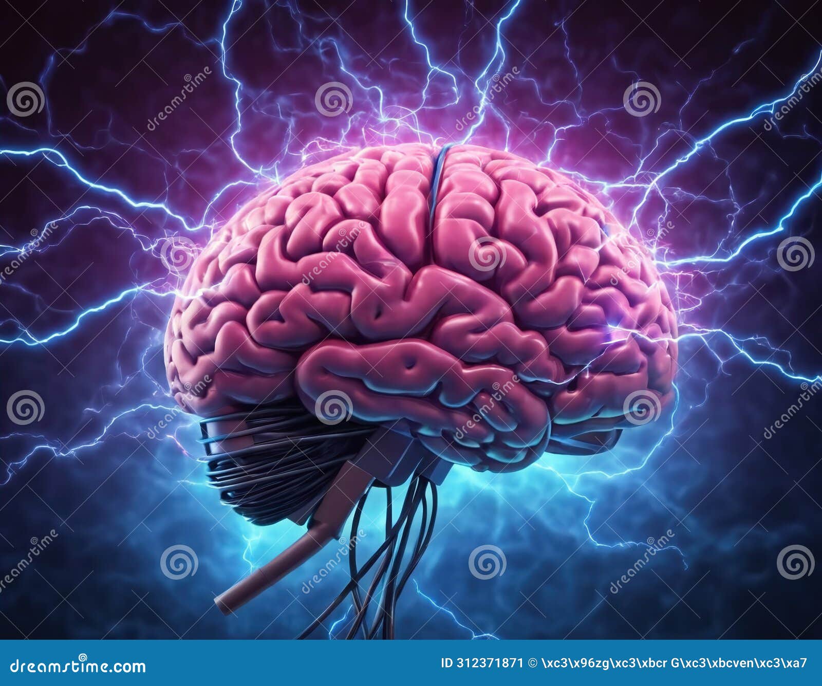 Human Brain with Lightning Flashes, Abstract Background Stock ...