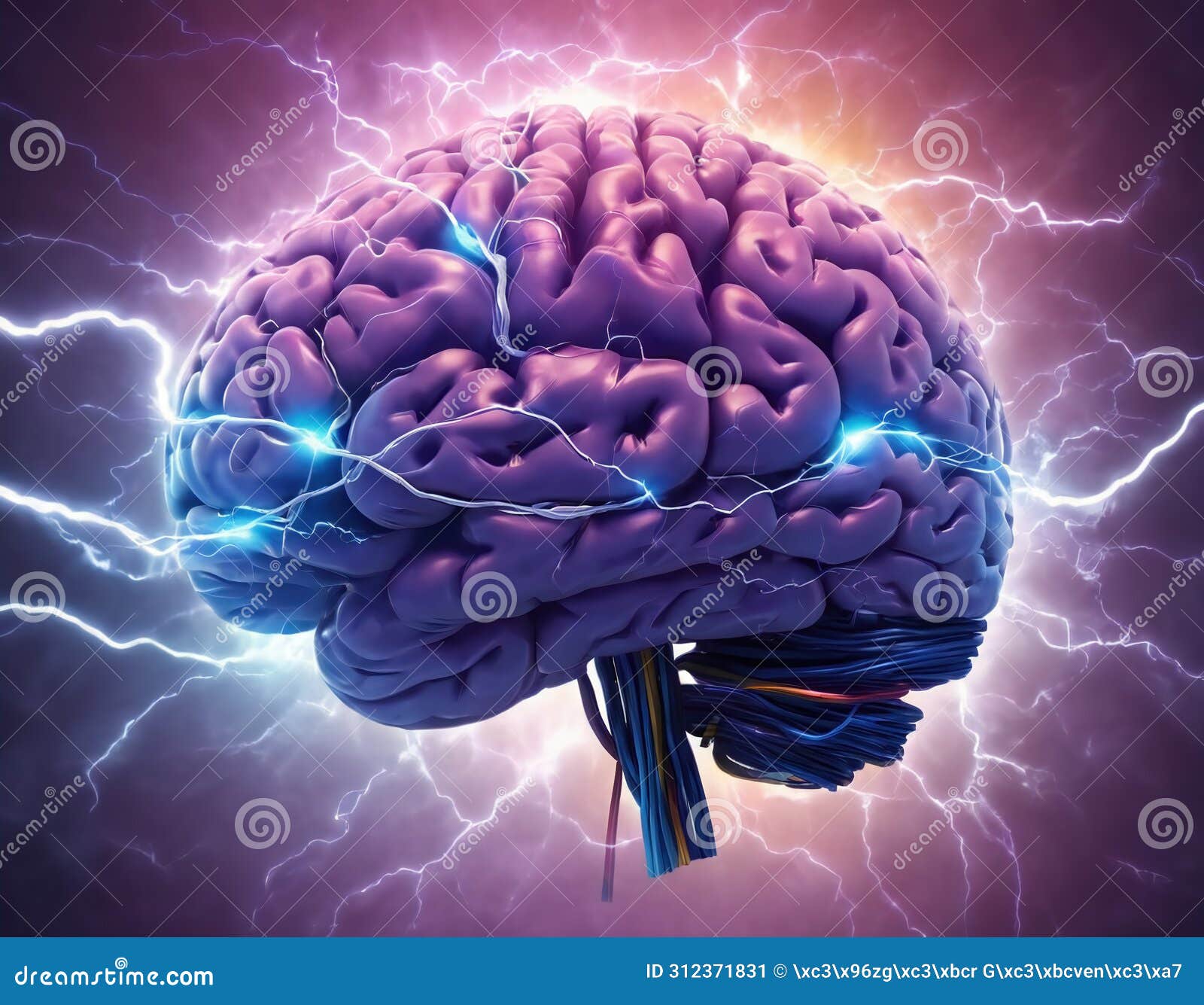 Human Brain with Lightning Flashes, Abstract Background Stock ...