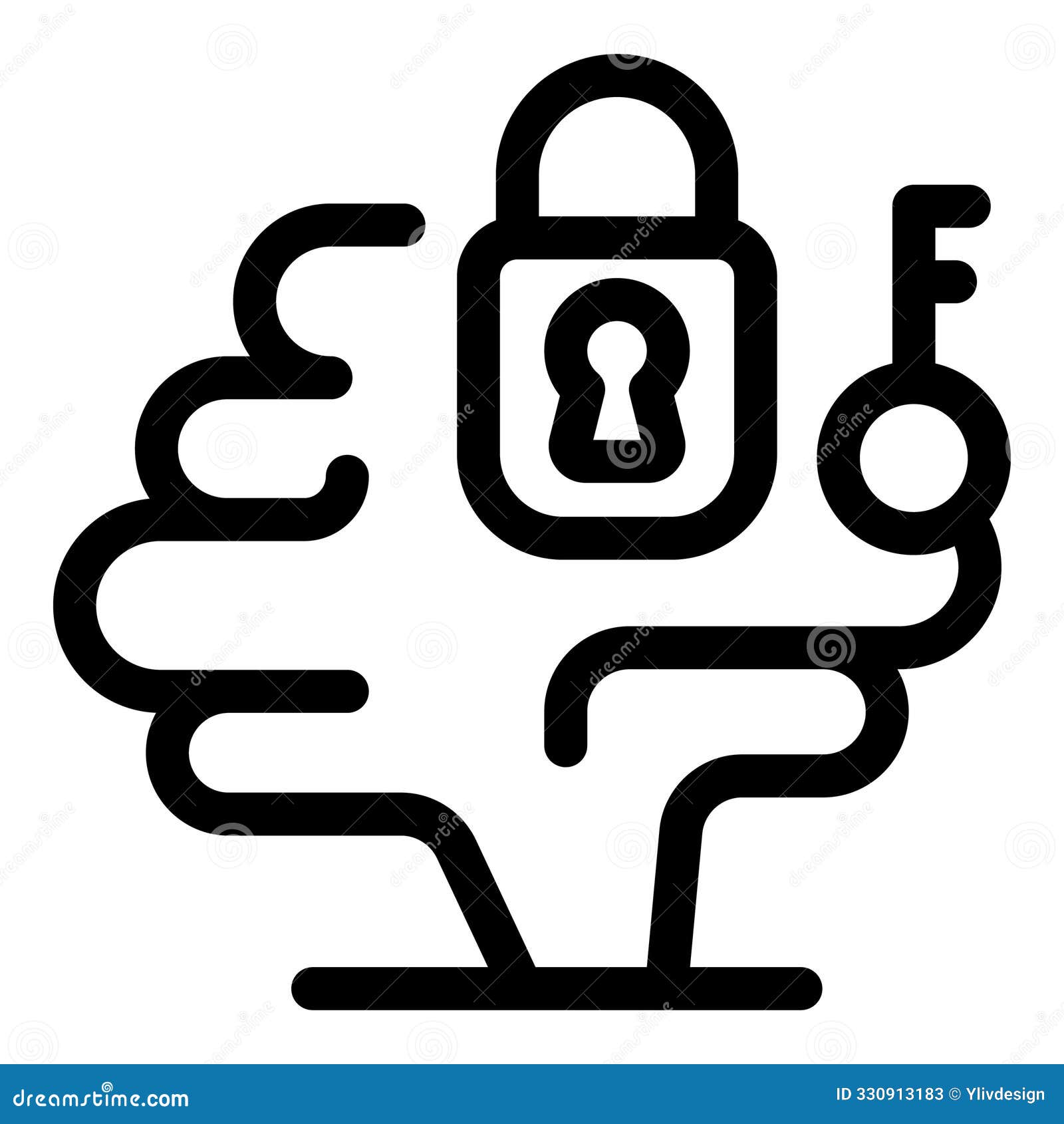 Human Brain is Locked with Key, Mind Security Icon, Outline Style Stock ...