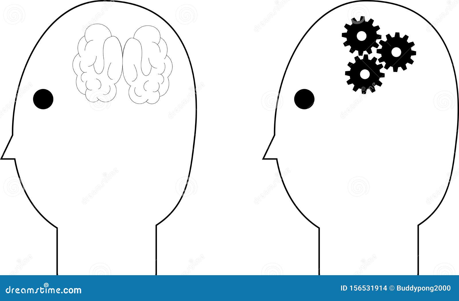 Human Brain and Machine Brain Line Art Illustration - Vector Stock ...