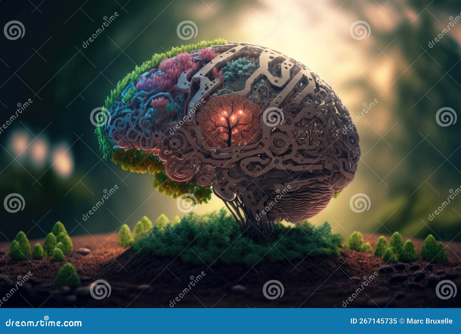Human Brain Made of Cogs and Organic Parts, Looking Like a Tree Stock ...