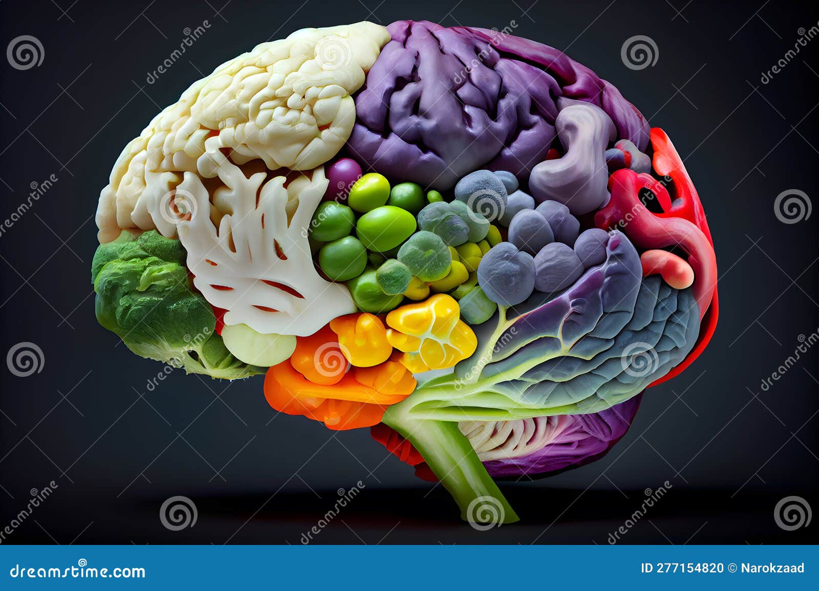 The Human Brain is Made of Different Vegetables on Black Background. AI ...