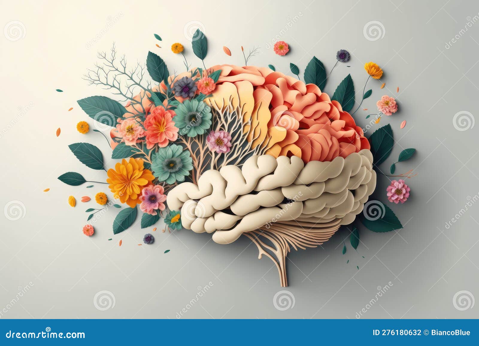 Human Brain Made with Flowers in Concept of Mental Health and Self ... Human Brain Made with Flowers in Concept of Mental Health and Self ...