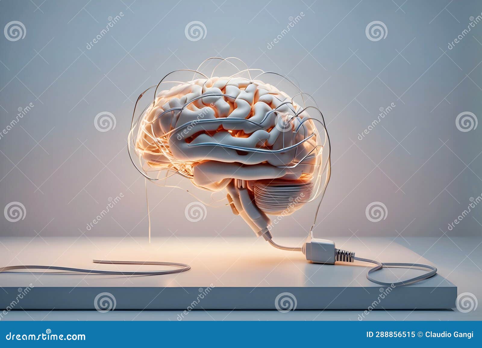 Human Brain Made of Intricate Wires and Cables Connected with a Plug To ...