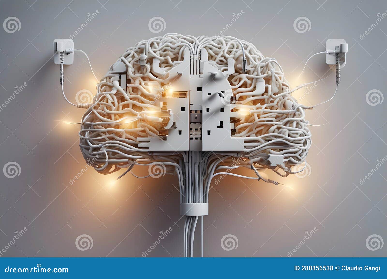 Human Brain Made of Intricate Wires and Cables Connected with a Plug To ...