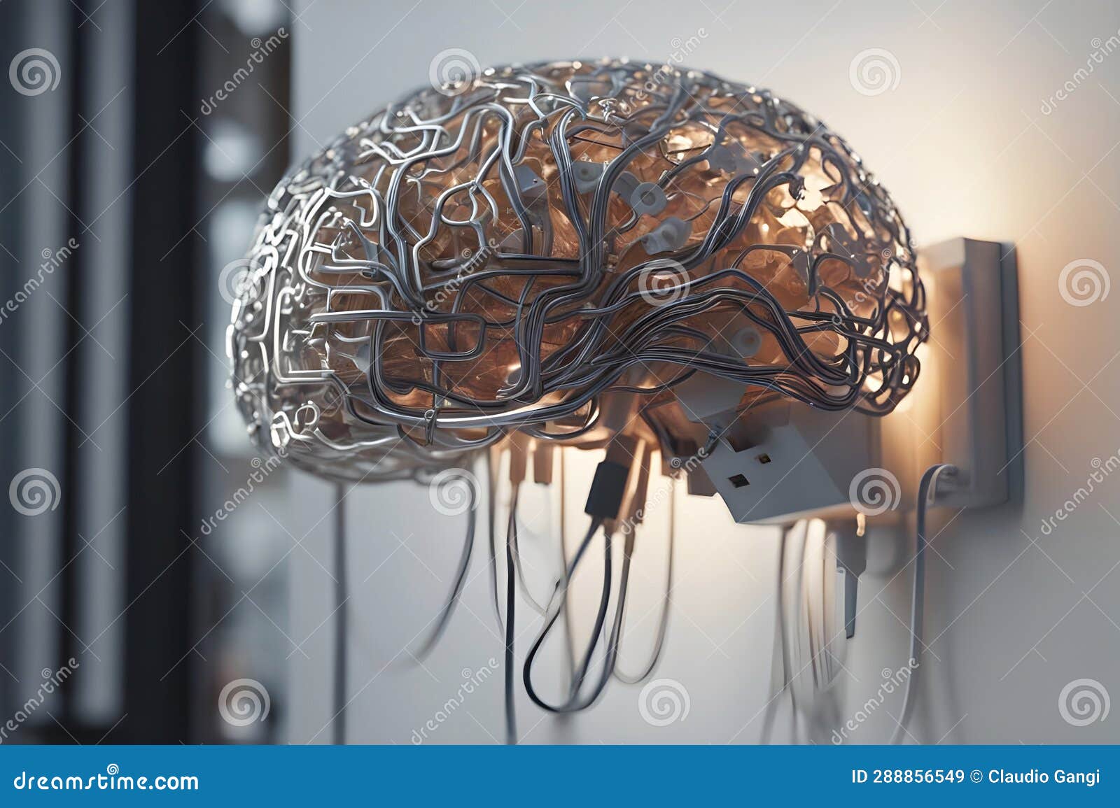 Human Brain Made of Intricate Wires and Cables Connected with a Plug To ...