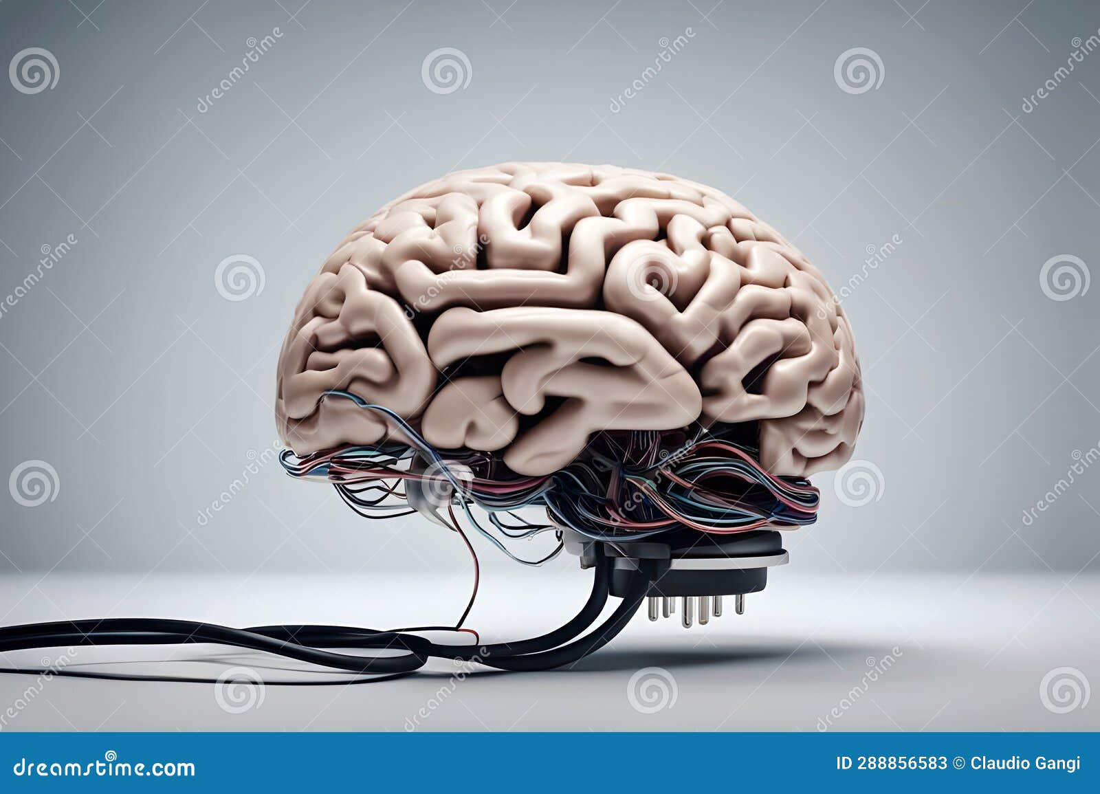 Human Brain Made of Intricate Wires and Cables Connected with a Plug To ...