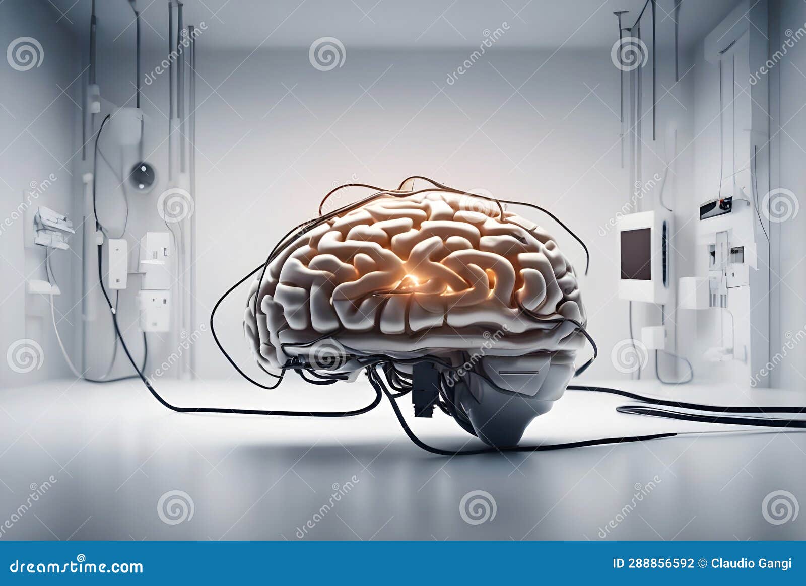 Human Brain Made of Intricate Wires and Cables Connected with a Plug To ...