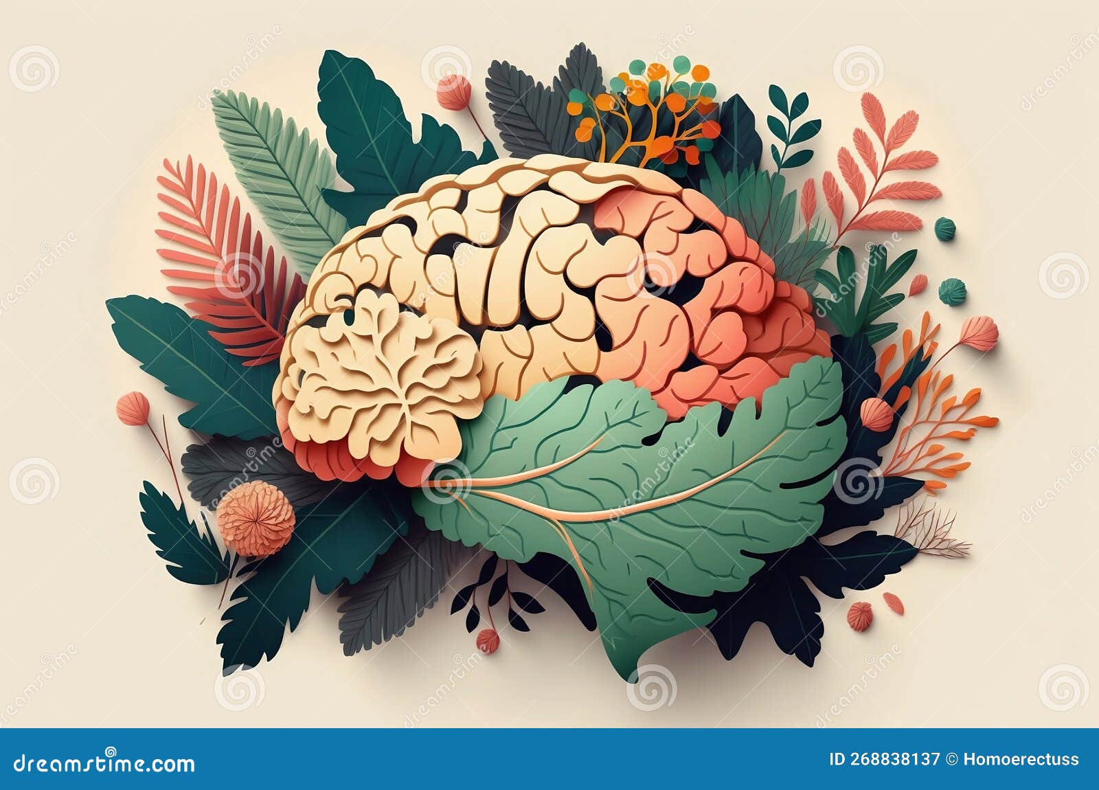 Human Brain Made from Leaves and Plants Conceptual AI Generated Stock ...