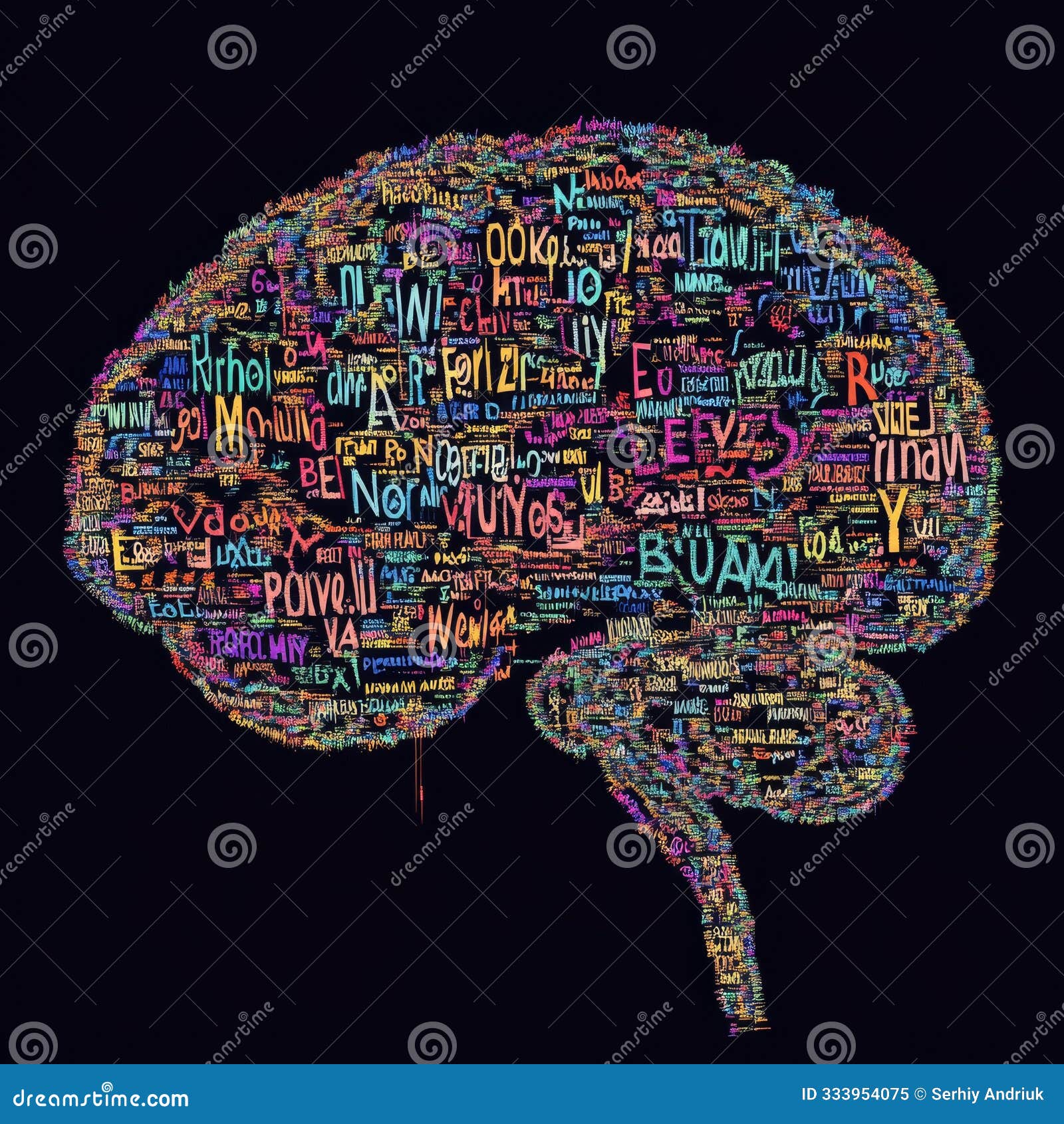 Human Brain Made Up of Words Related To Education. 3D Rendering Stock ...
