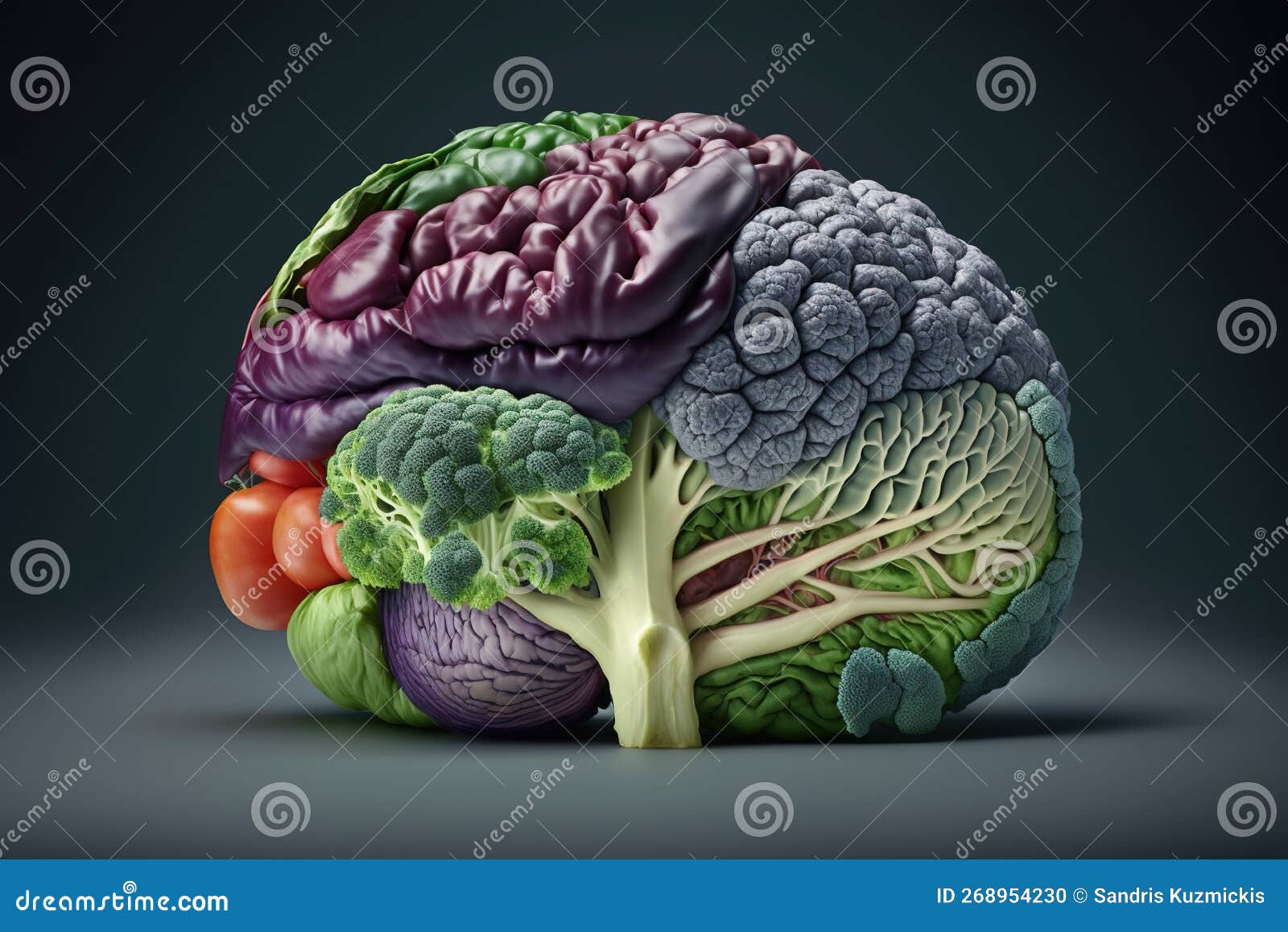 Human Brain Made of Variety of Vegetables. Generative AI Stock ...