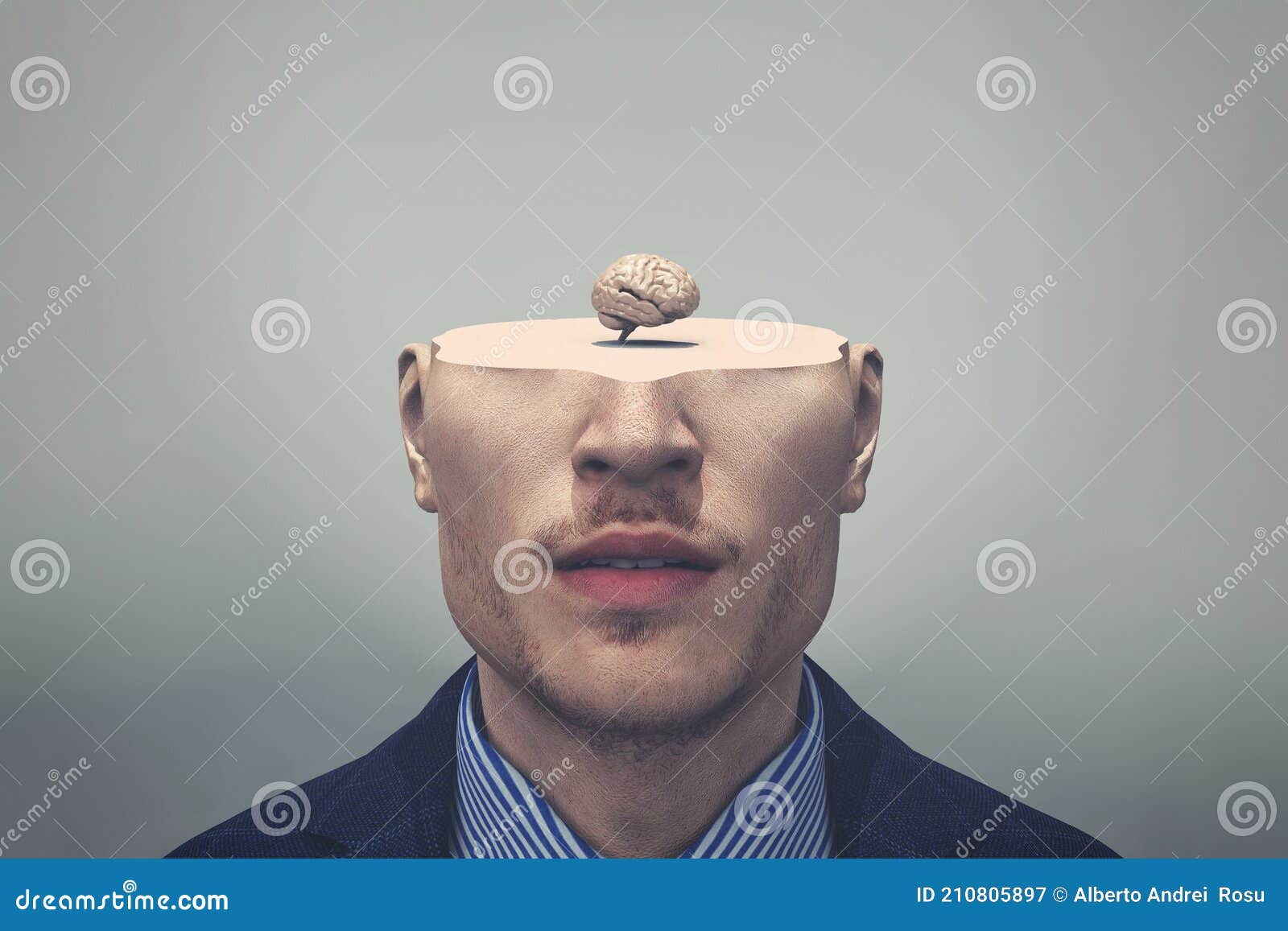 Man with Half of Head and a Small Brain Stock Illustration ...