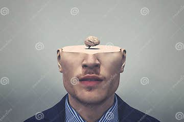 Man with Half of Head and a Small Brain Stock Illustration ...