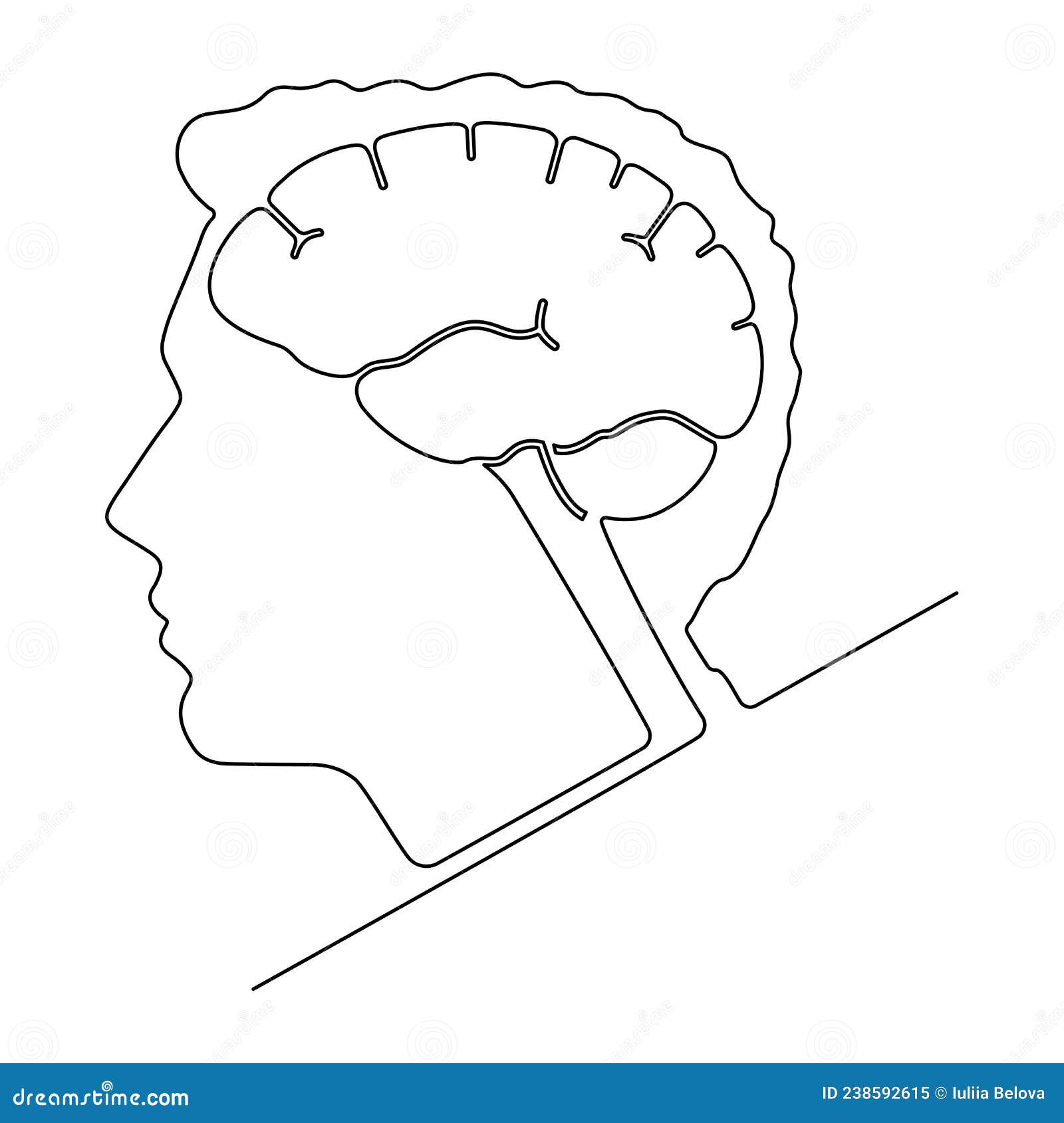 Human Brain in Man Profile View Left. Continuous Line Drawing Stock ...