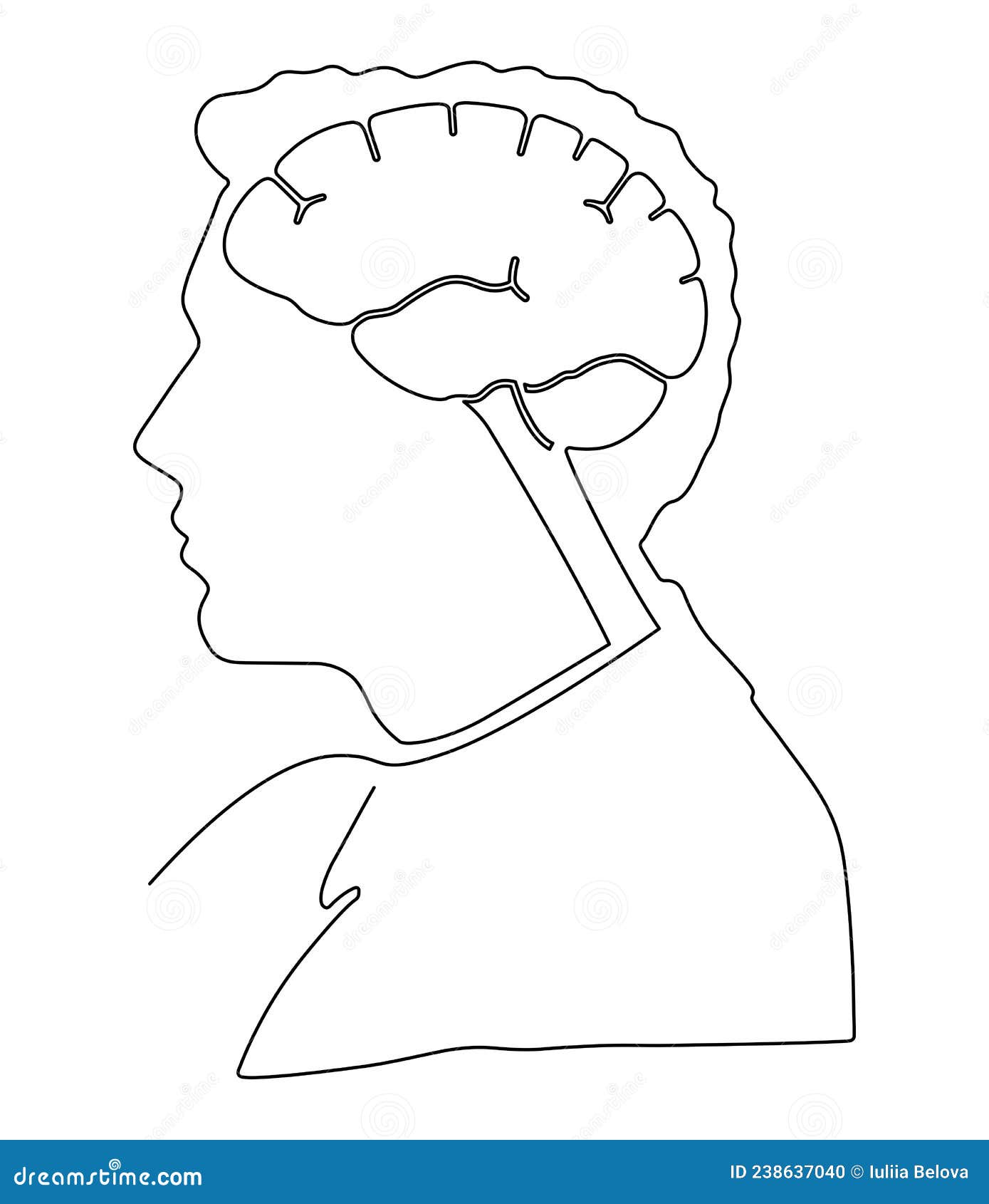 Human Brain in Man Profile View Left. Continuous Line Drawing Stock ...