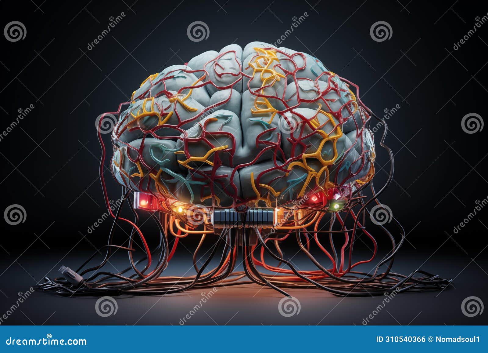 Human Brain with Many Connected Cables and Wires. Generative AI Stock ...